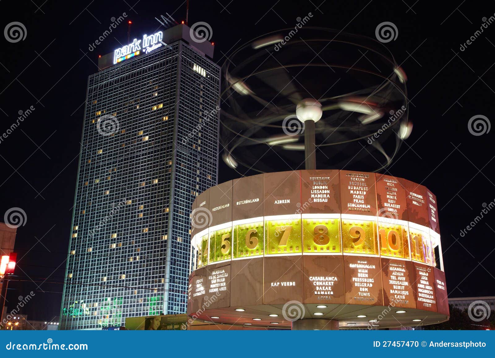 Berlin, World Clock and Radisson Blu Hotel Editorial Image - Image of ...