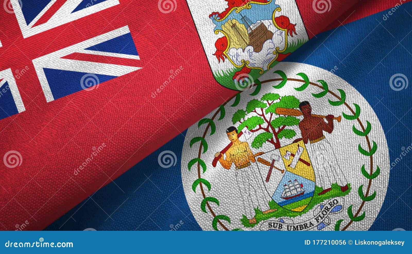 Bermuda and Belize Two Flags Textile Cloth, Fabric Texture Stock Photo ...