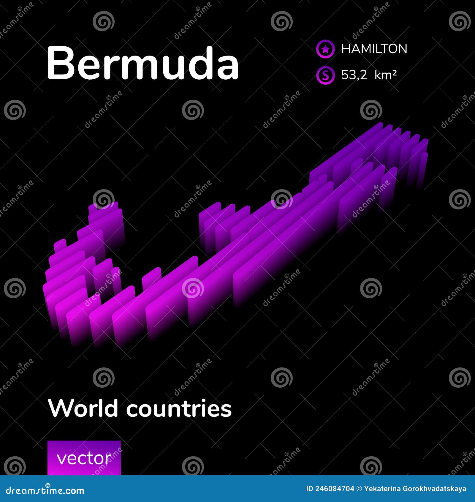 Bermuda 3D Map. Stylized Isometric Striped Digital Neon Vector Map of ...