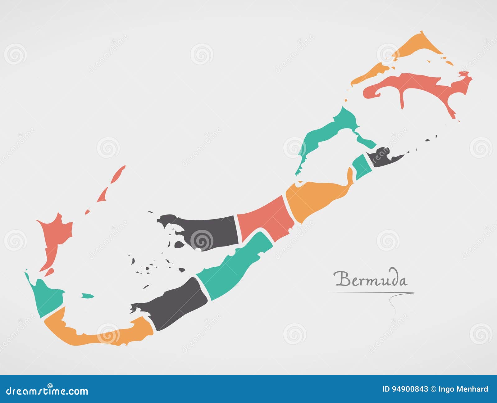 Bermuda Islands Map with States and Modern Round Shapes Stock Vector ...