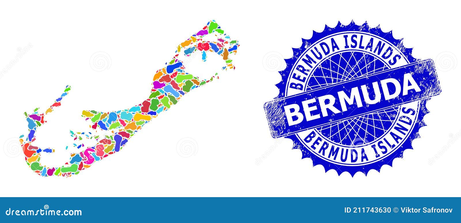 Splash Mosaic Bermuda Islands Map and Textured Badge Stock Vector ...