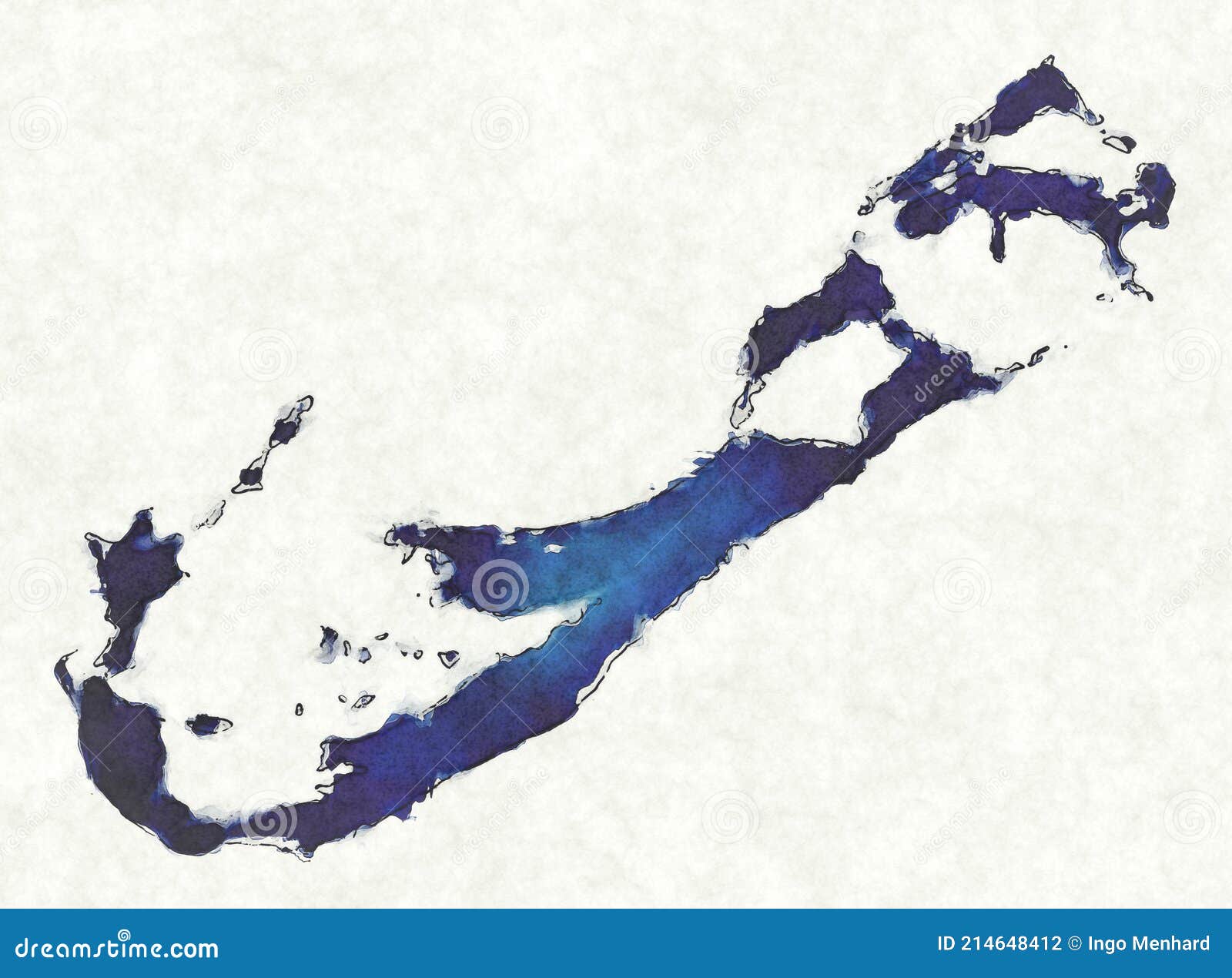 Bermuda Map with Drawn Lines and Blue Watercolor Illustration Stock ...