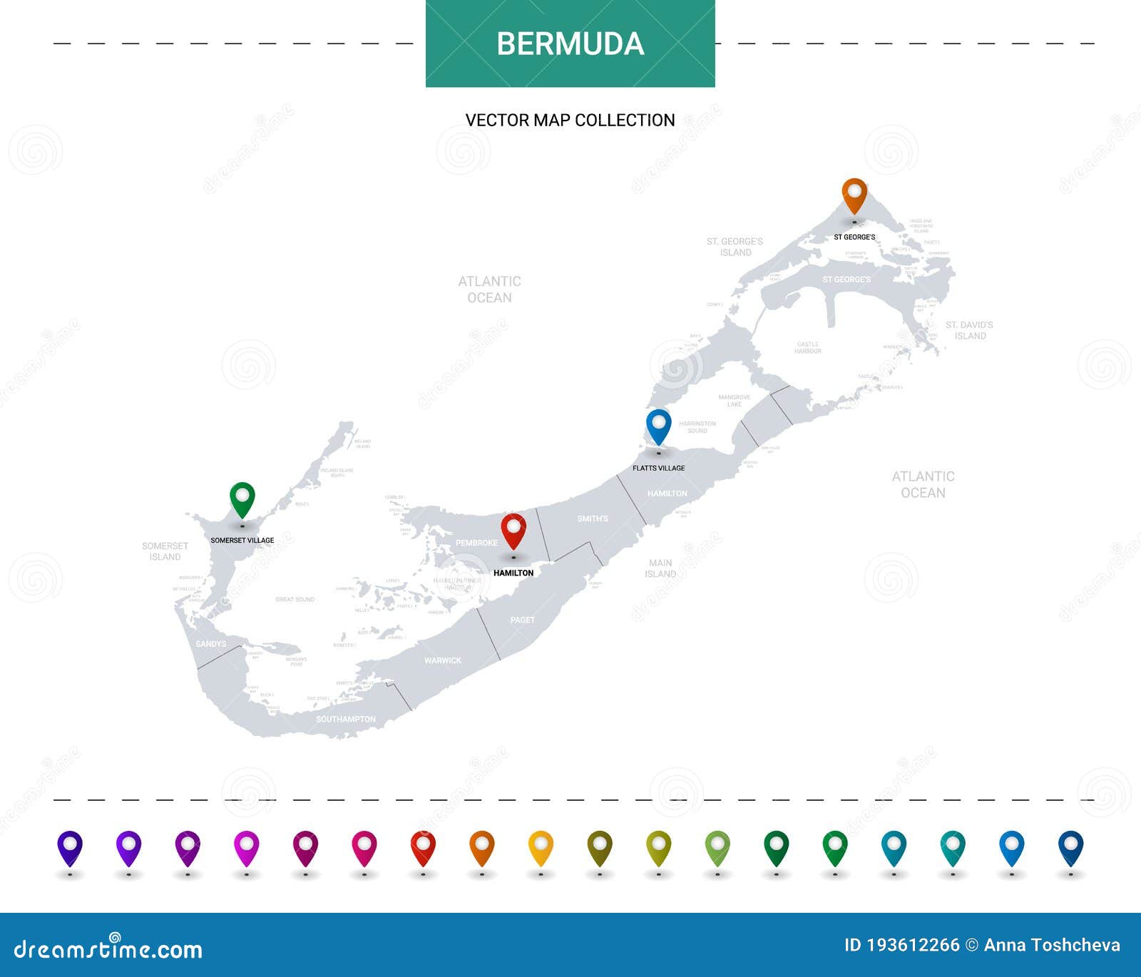Bermuda Map with Location Pointer Marks. Stock Vector - Illustration of ...
