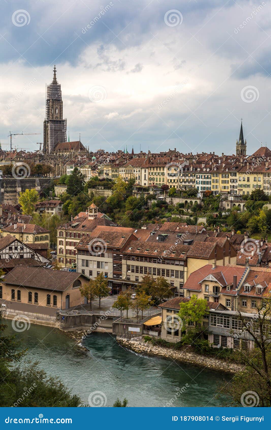 Bern and Berner Munster Cathedral Stock Photo - Image of cloudy, river ...