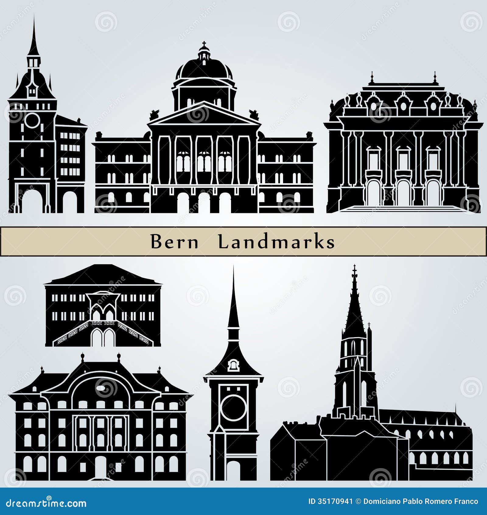 Bern Landmarks and Monuments Stock Vector - Illustration of silhouette ...