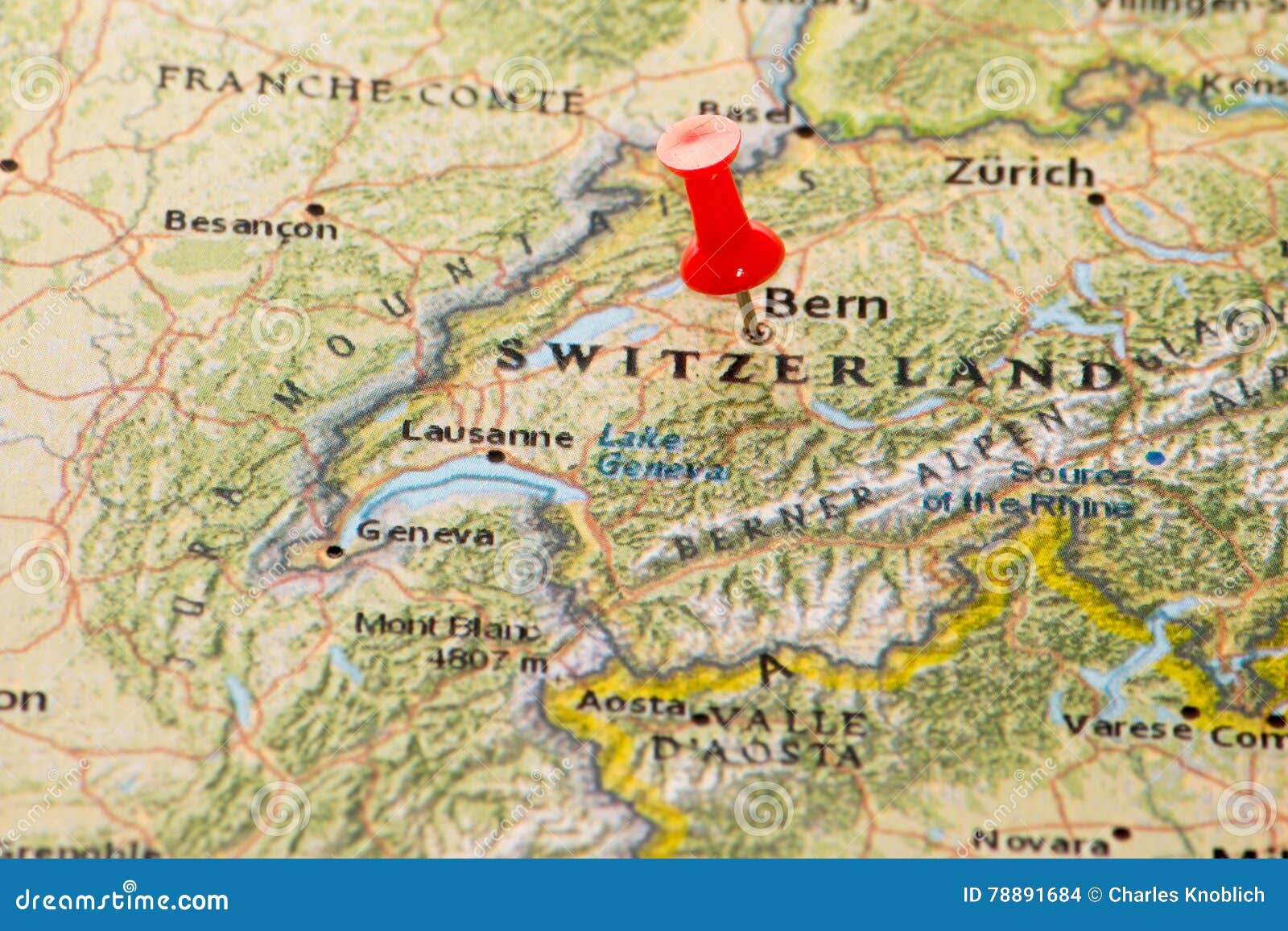 Bern, Switzerland Pinned on a Map of Europe Stock Photo - Image of ...