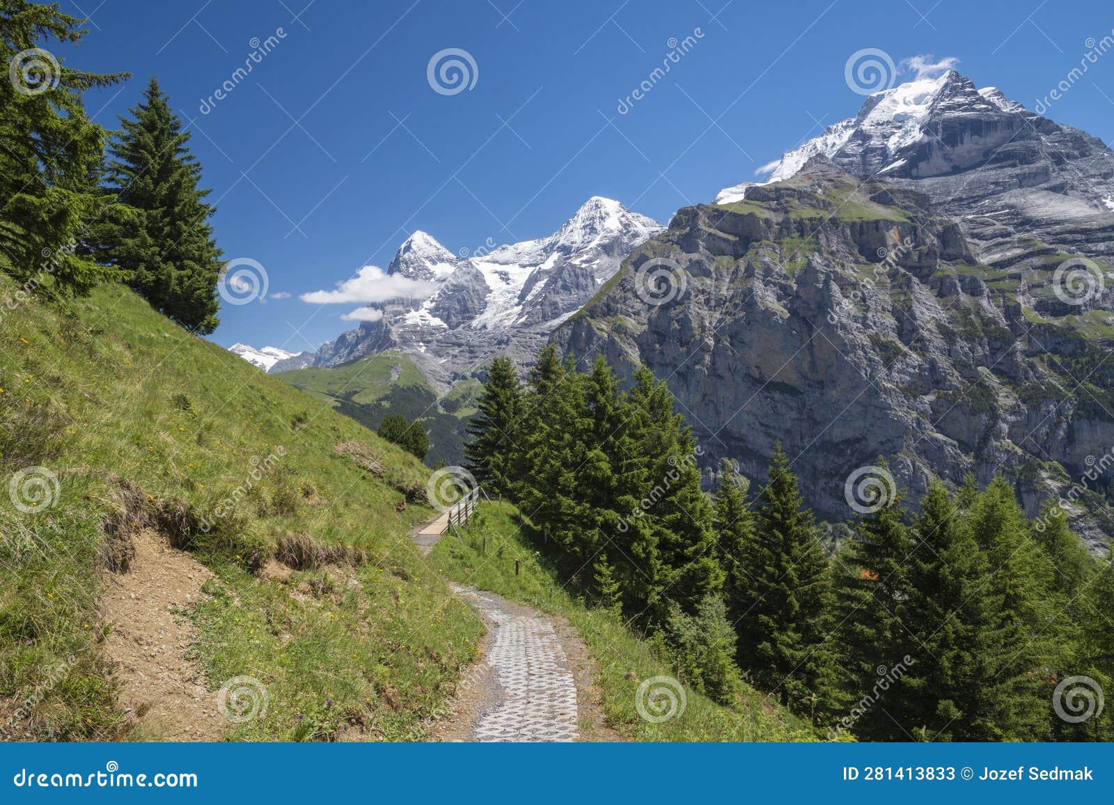 The Bernese Alps with the Jungfrau, Monch and Eiger Peaks Stock Image ...