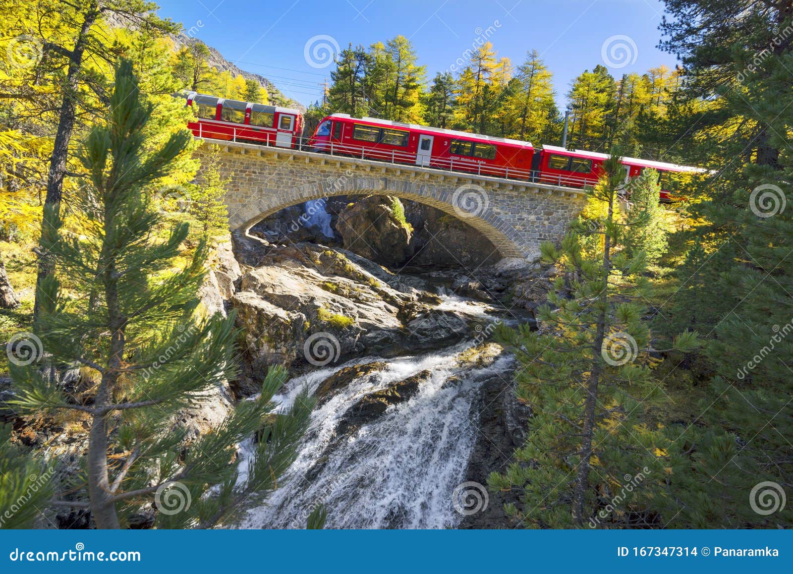 The Bernina Express on the Morteratsch Bridge Editorial Stock Image ...