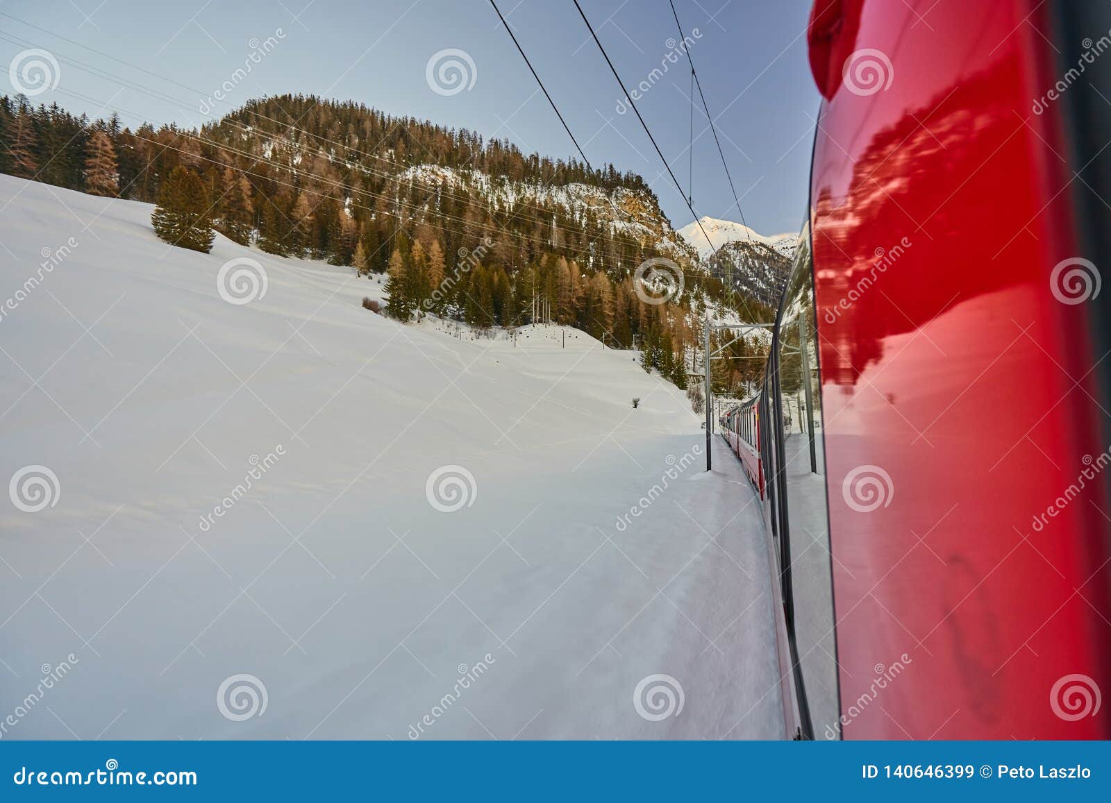 The Bernina Express Red Train through the Alps Stock Image - Image of ...