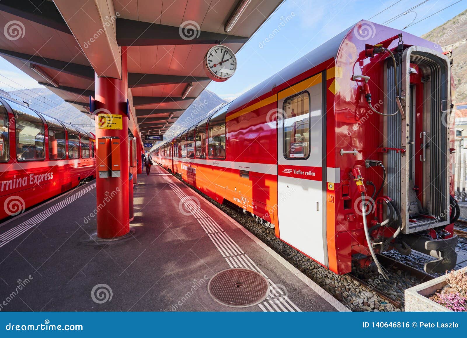 The Bernina Express Red Train through the Alps Editorial Photo - Image ...
