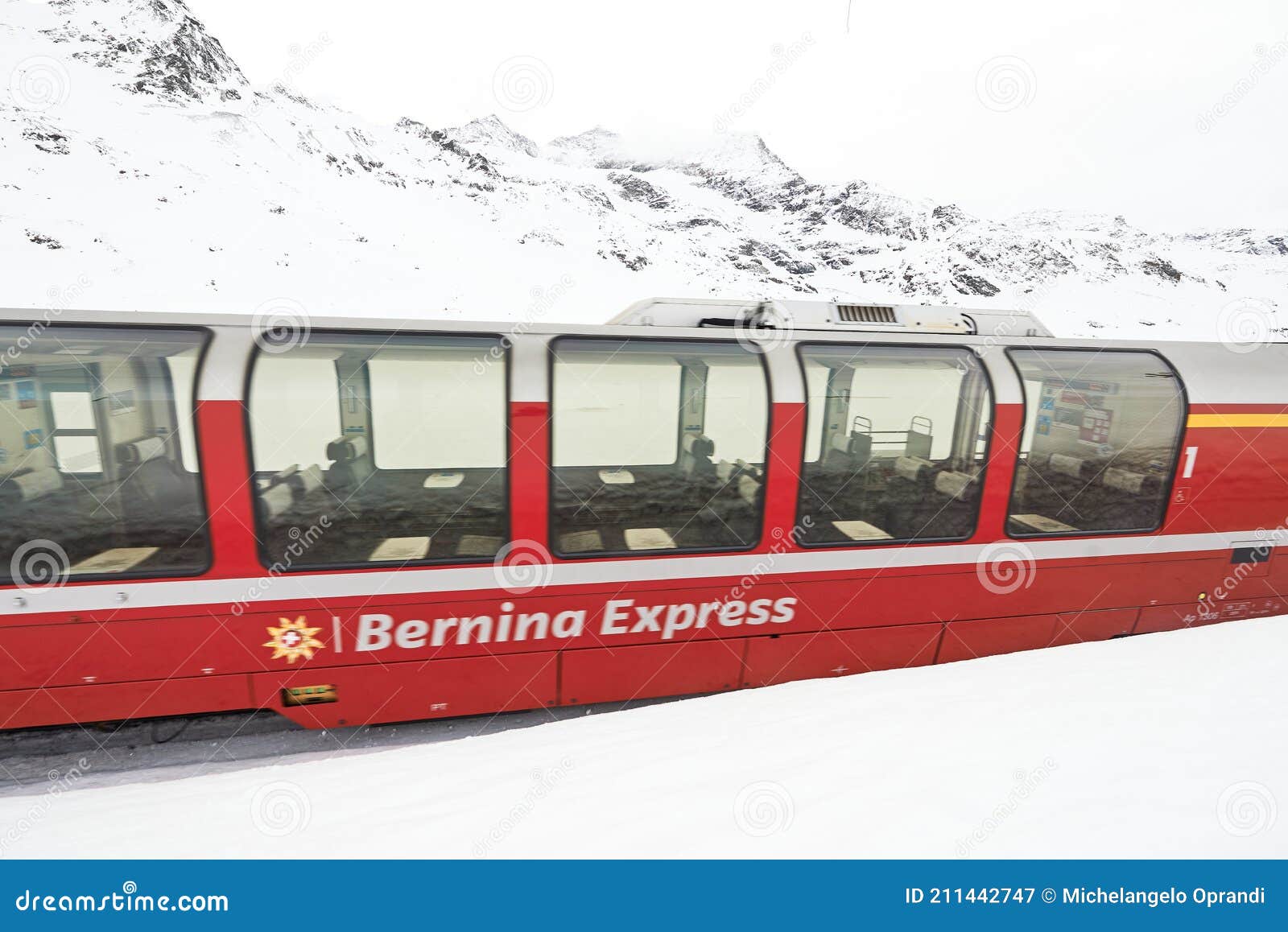 Bernina Express Red Train Pass in the Snow Editorial Photography ...