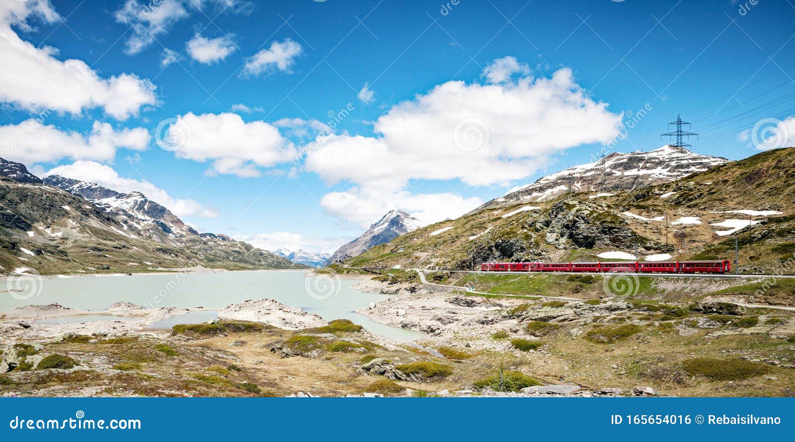 Bernina Pass - Red Train stock photo. Image of bridge - 165654016