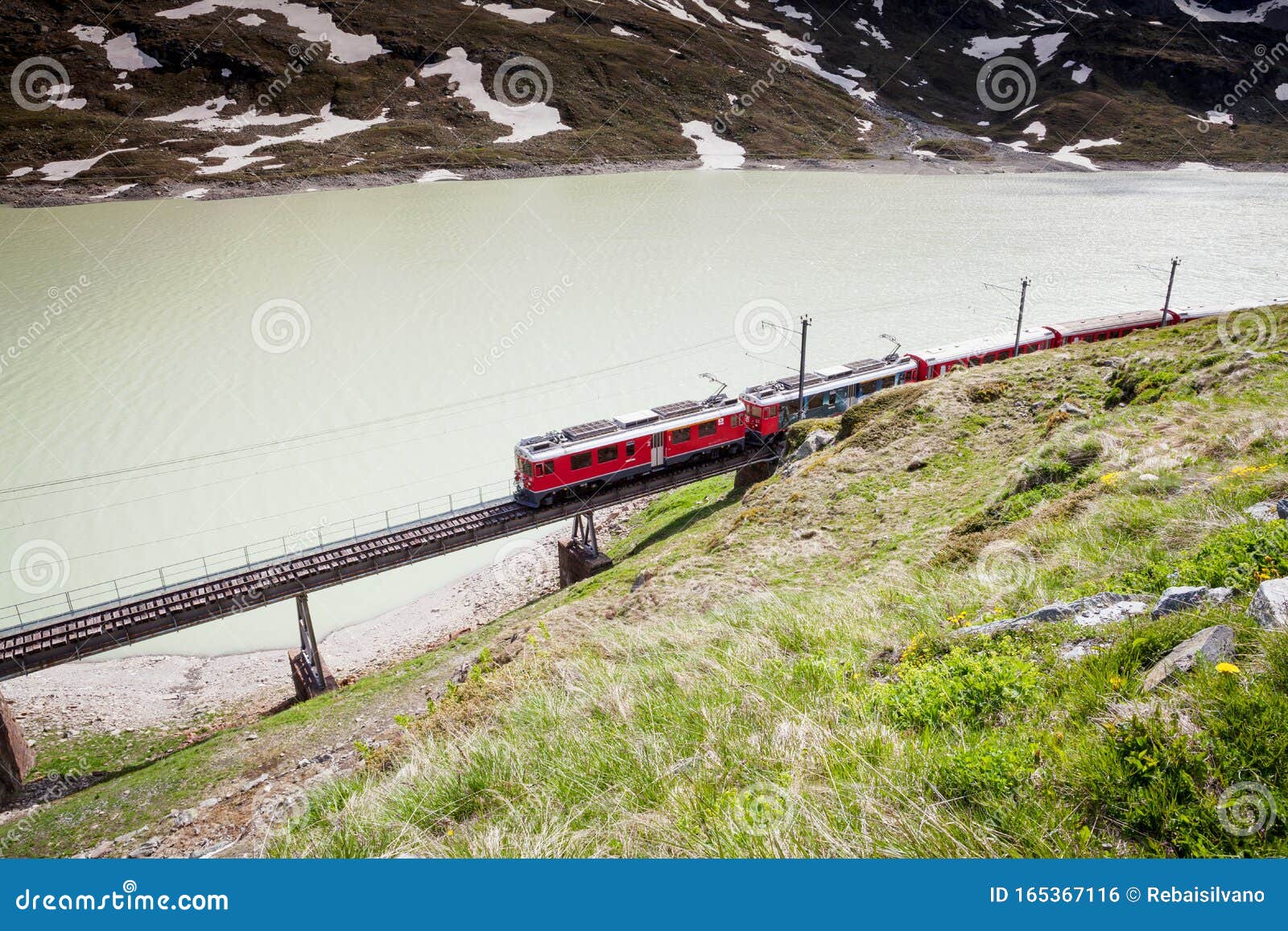 Train In Swiss Ski Alpine Mountain Resort Under Eiger Peak, Grindelwald ...