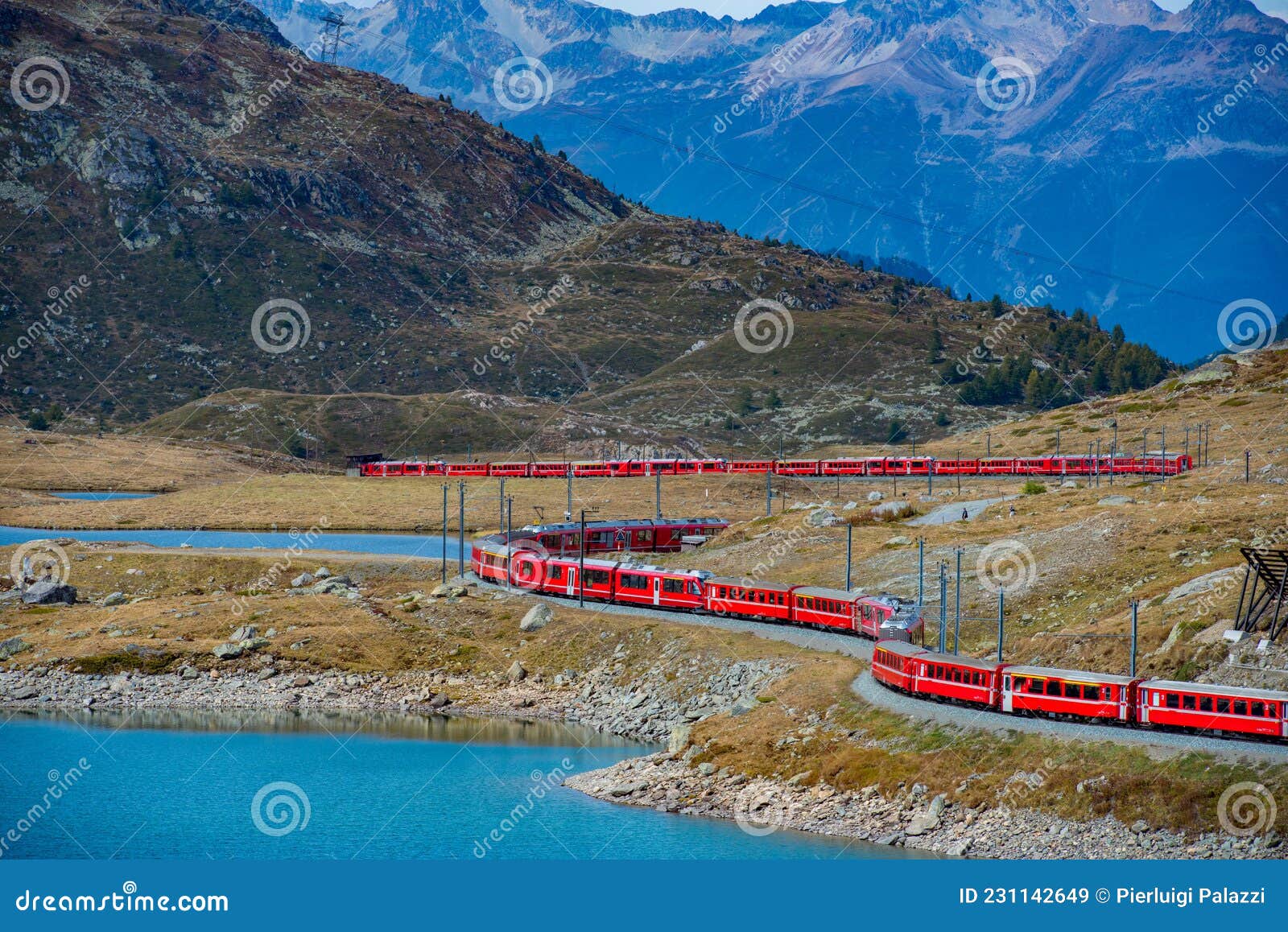 Bernina red train stock image. Image of tourism, landscape - 231142649