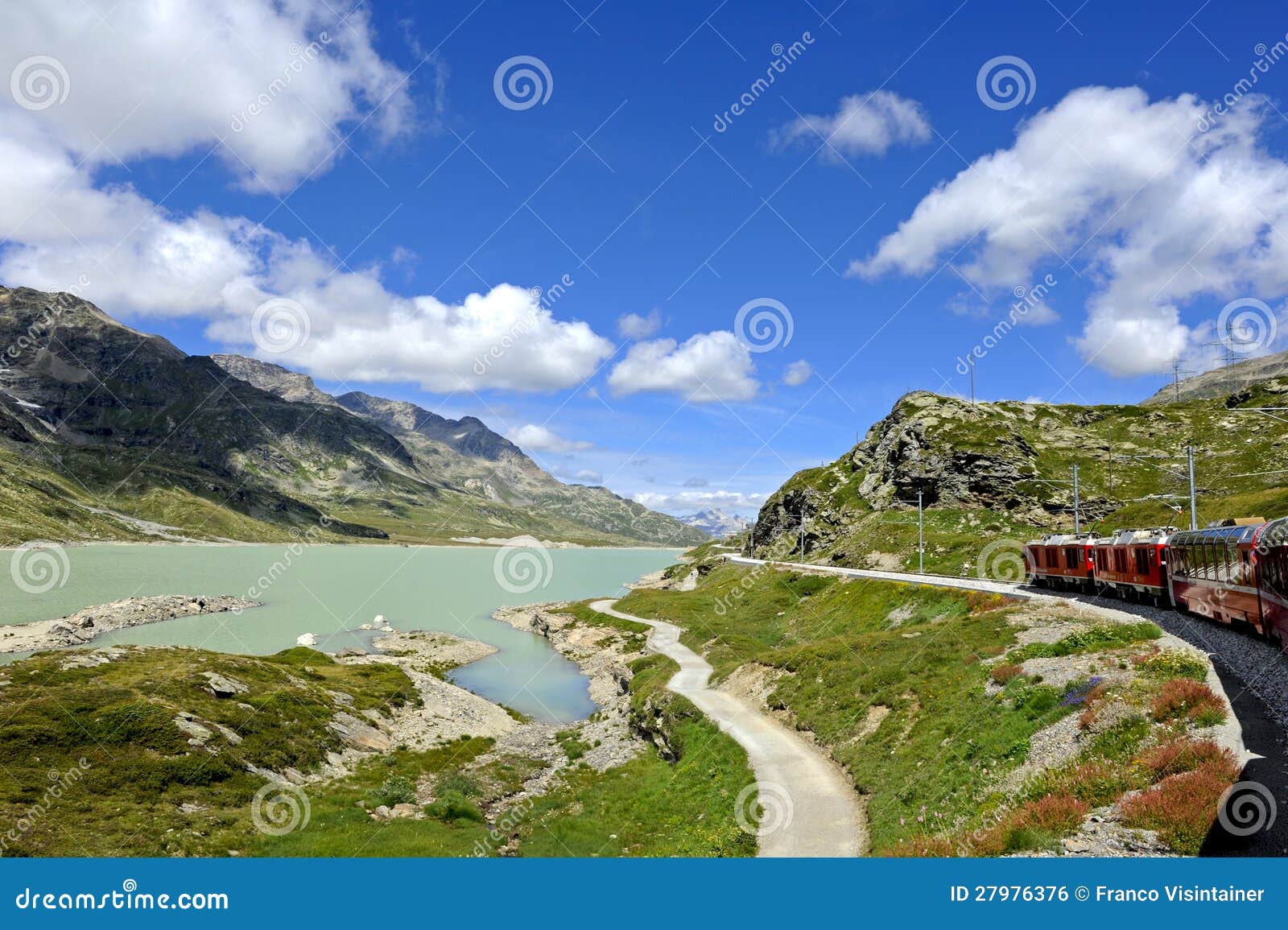 The Bernina Train Drives Over The Swiss Alps To Italy Stock Photography ...