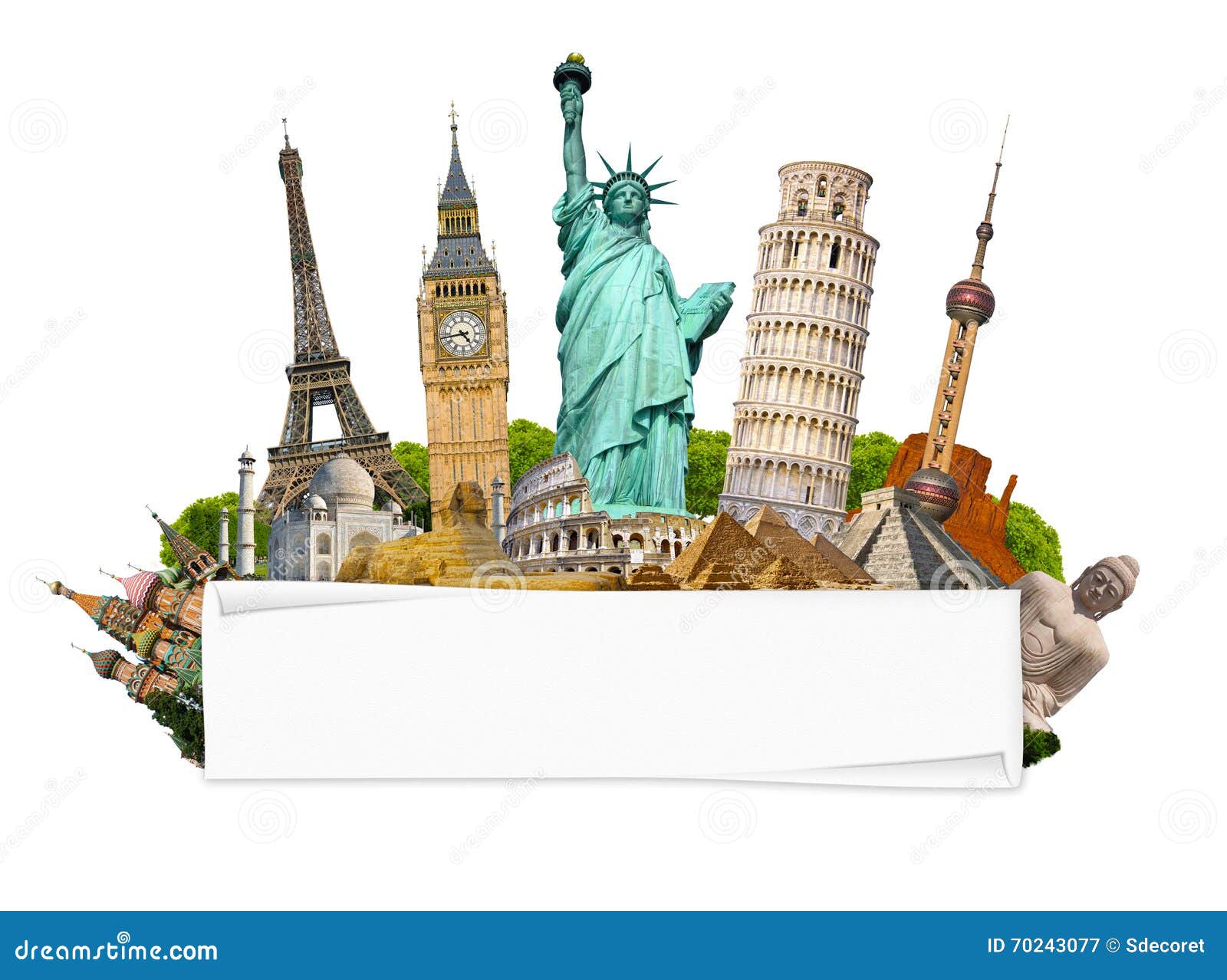 Beroemde Monumenten Van De Wereld Met Spatie Gerold Document Stock ...