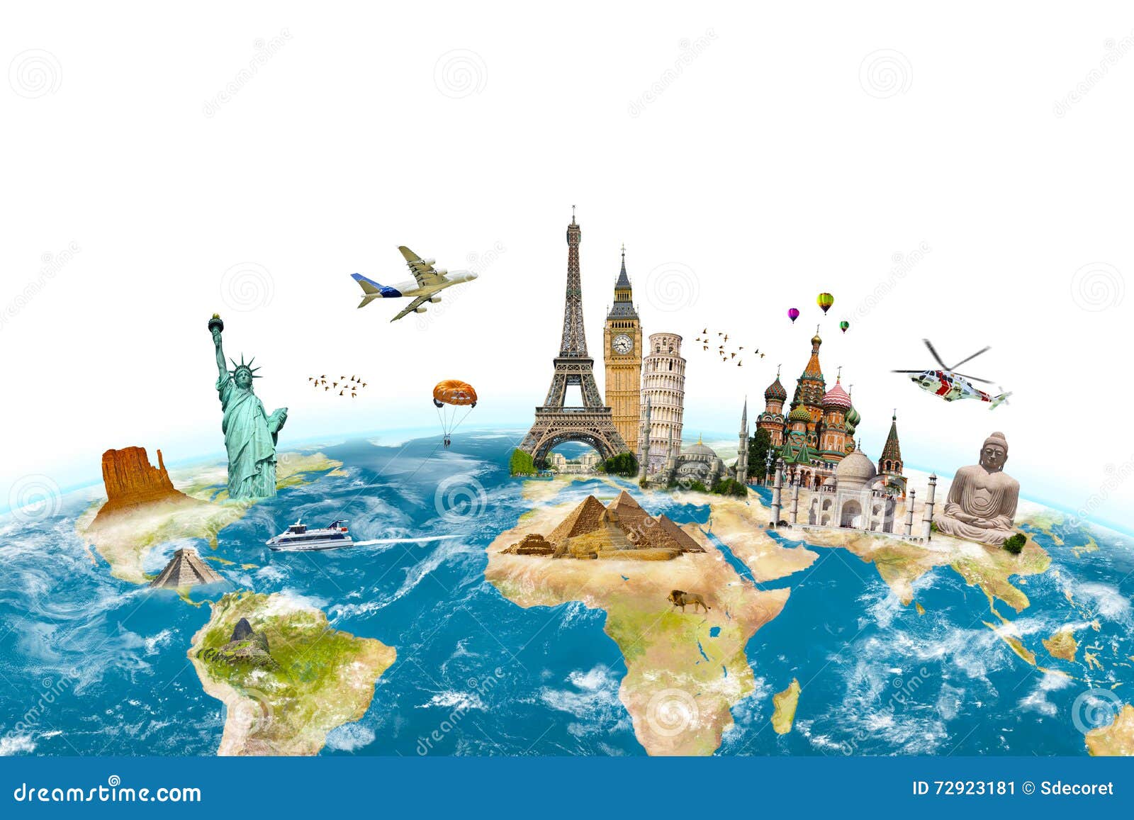 Beroemde Monumenten Van De Wereld Omringende Aarde Op Wit Stock ...