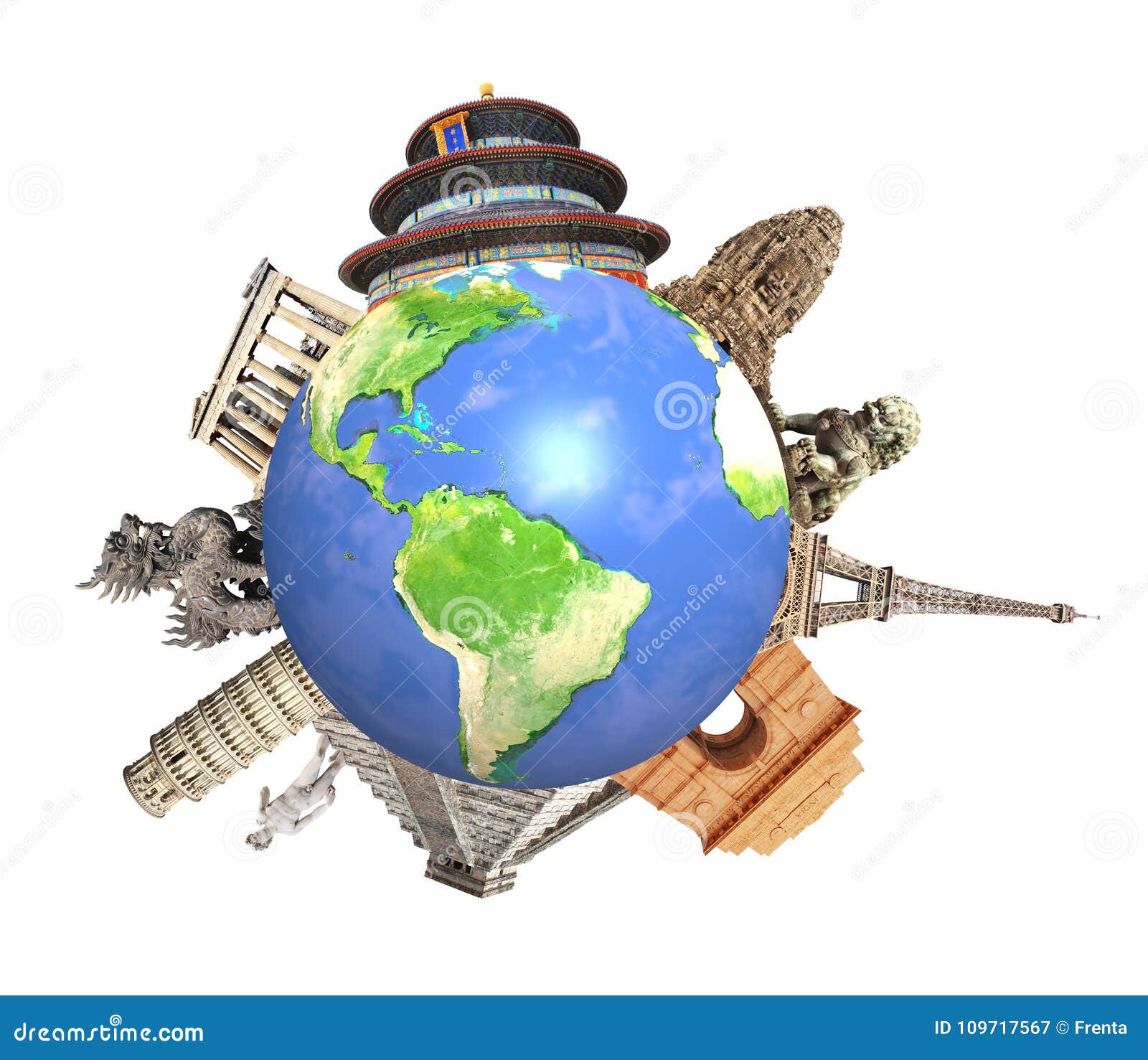 Beroemde Monumenten Van Wereld Het Omringen Van Aarde Stock Afbeelding ...