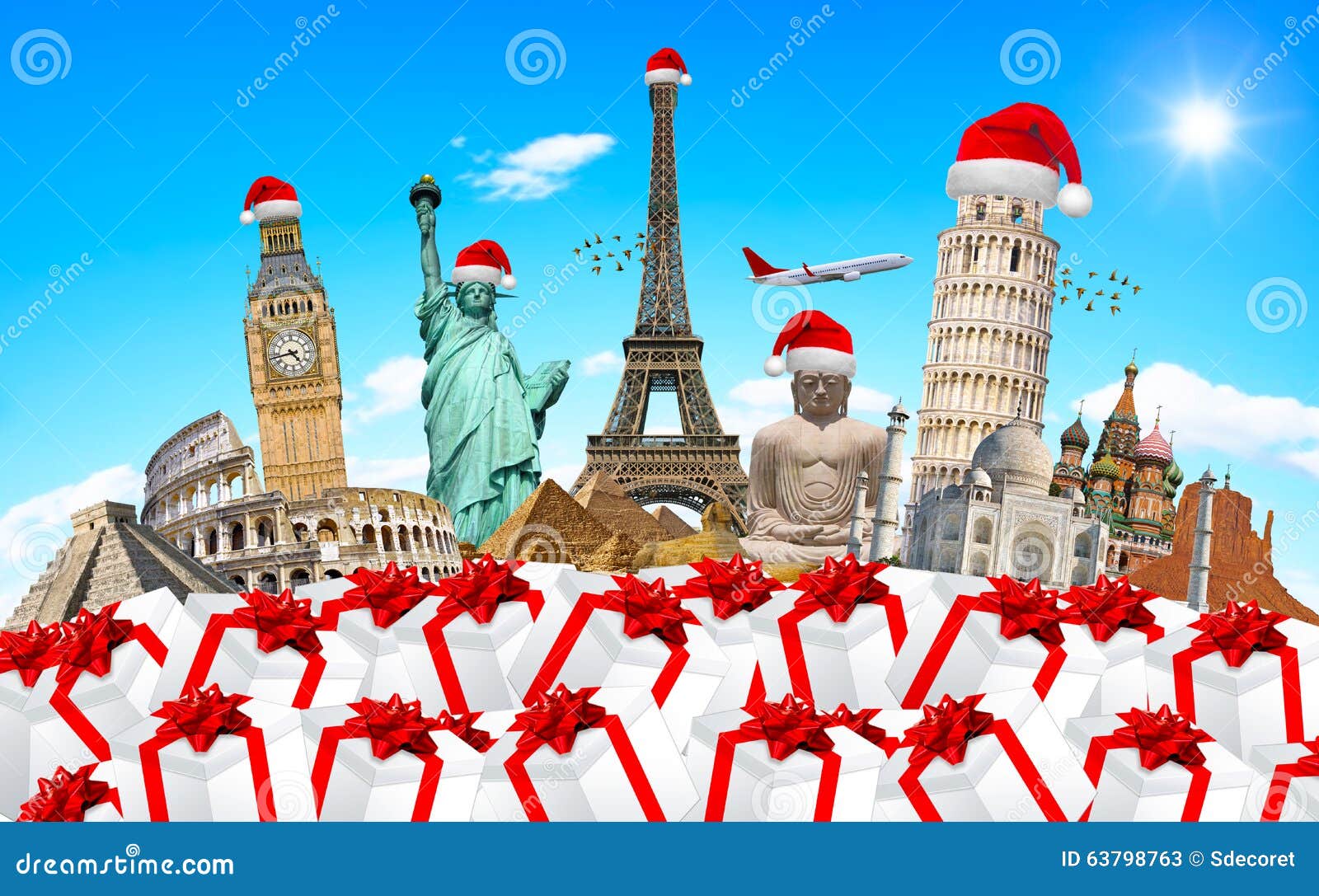 Beroemde Monumenten Van Wereld Het Vieren Kerstmis Stock Illustratie ...