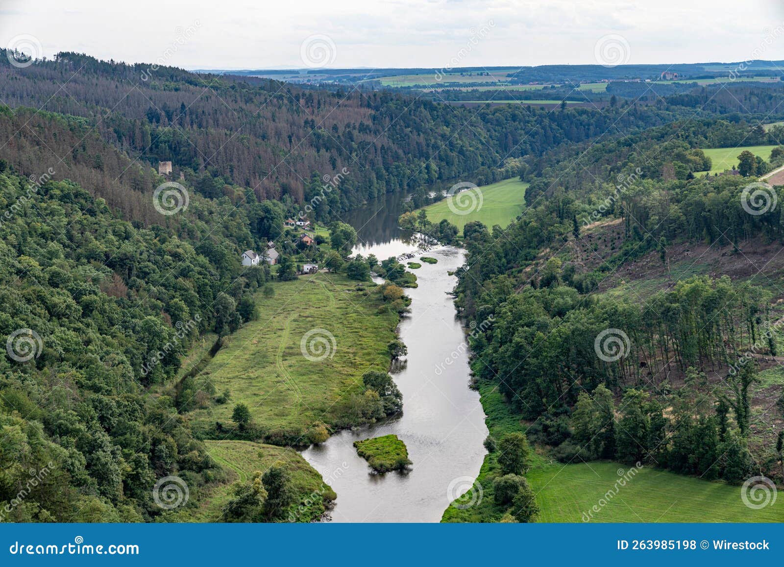 Berounka River between Mountains Covered in Forests in the Czech ...