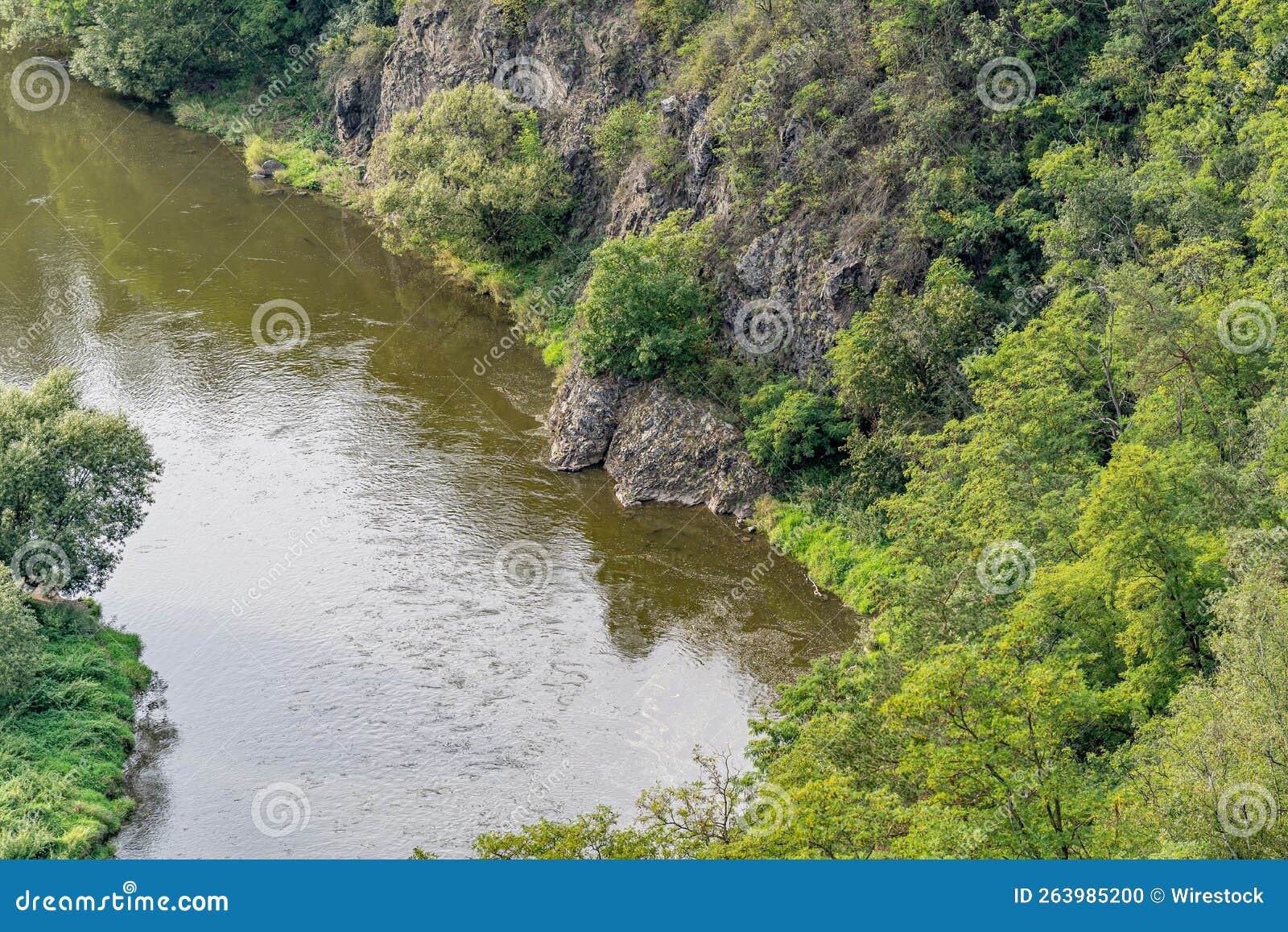 Berounka River between Mountains Covered in Forests in the Czech ...