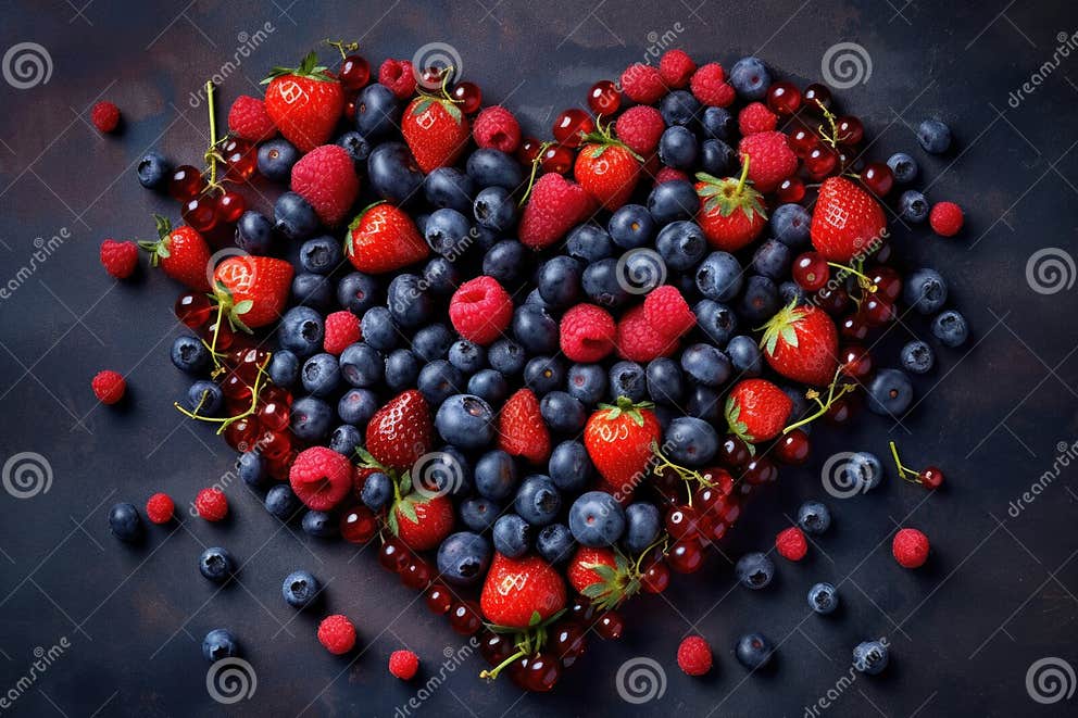Berries Arranged in a Heart Shape, Top View Stock Photo - Image of ...