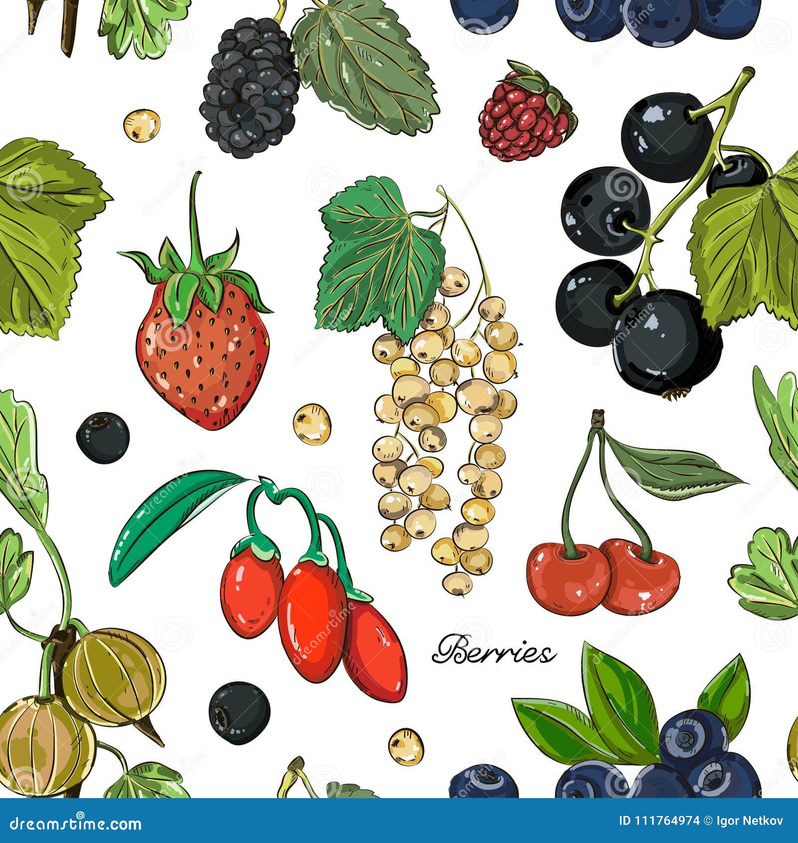 Berries color set pattern stock vector. Illustration of goji - 111764974