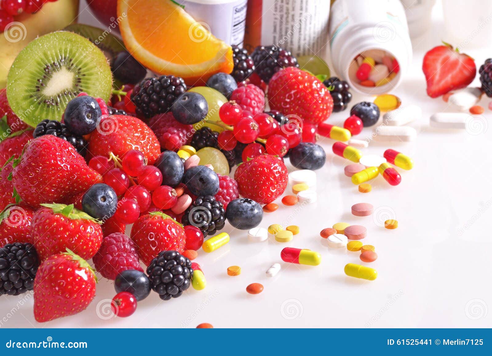 Berries, Fruits, Vitamins and Nutritional Supplements Stock Image ...