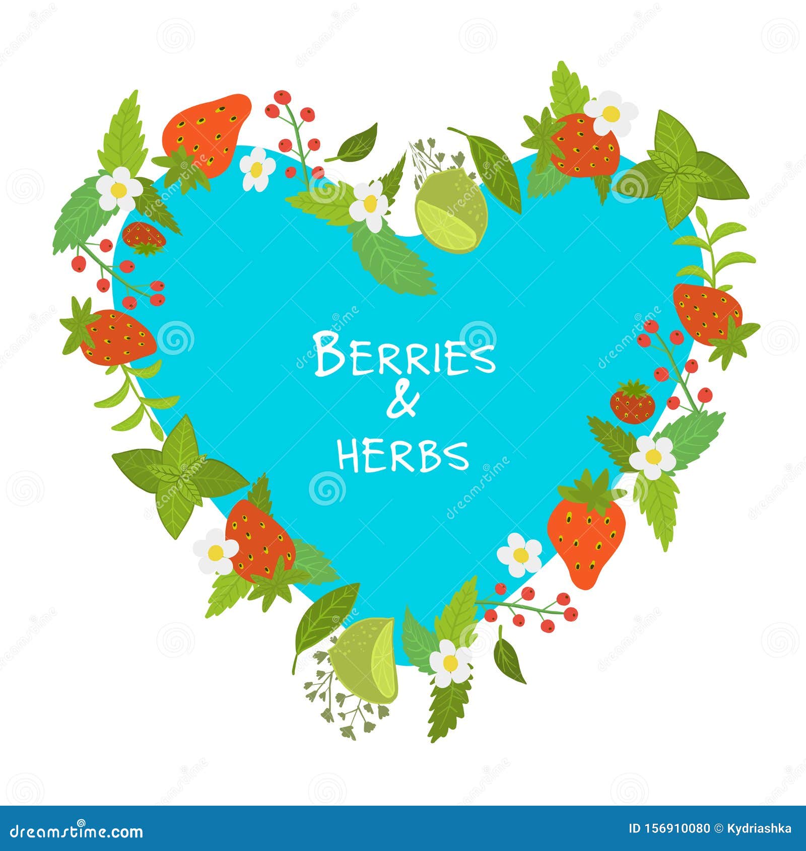 Berries and Herbs. Heart Shape Design with Sample Your Text Stock ...