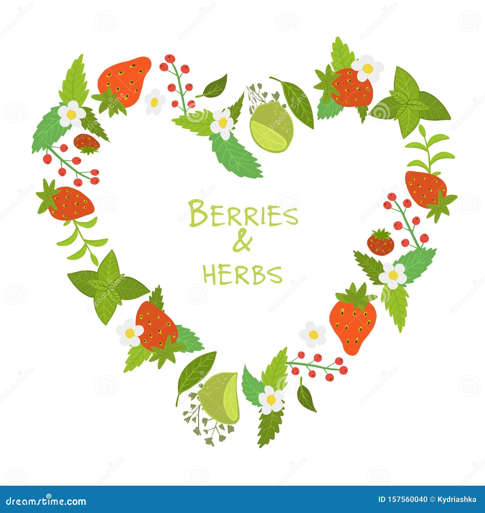 Berries and Herbs. Heart Shape Design with Sample Your Text Stock ...