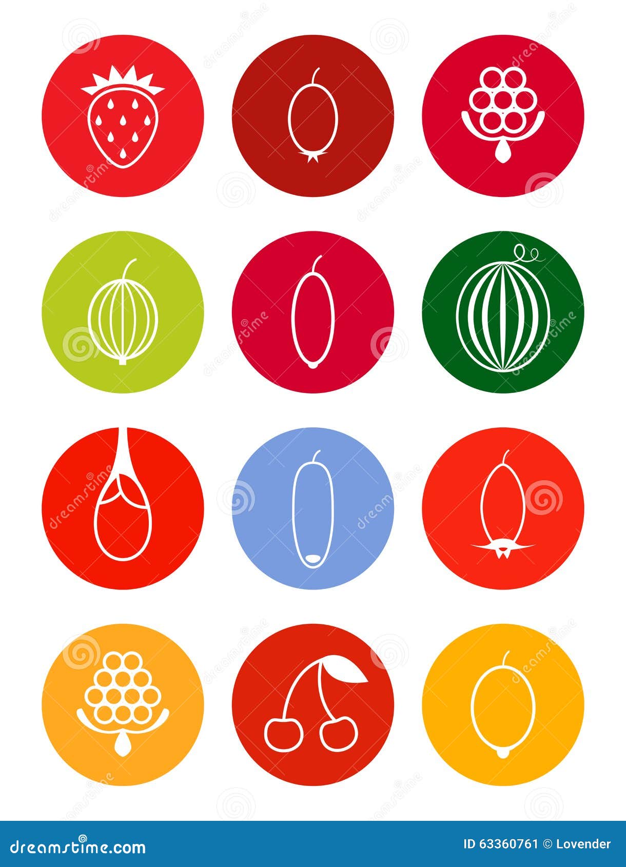 Berries Icon Set in Bright Tones Stock Vector - Illustration of juicy ...