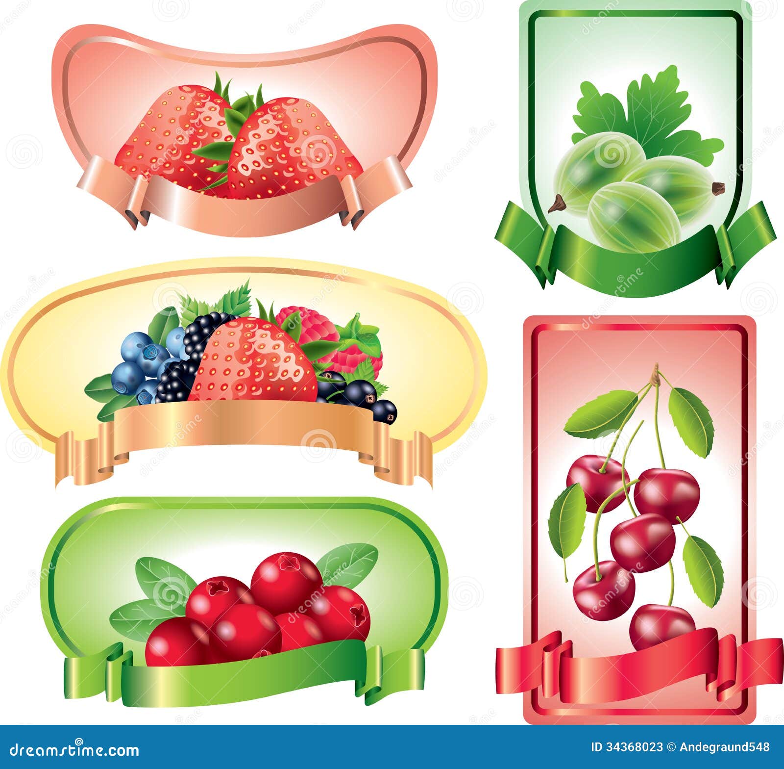 Berries labels set stock vector. Illustration of ribbon - 34368023