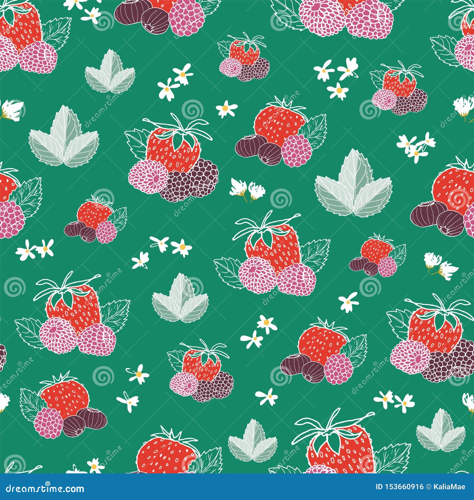 Berries Leaves and Flowers Seamless Vector Pattern Background Stock ...