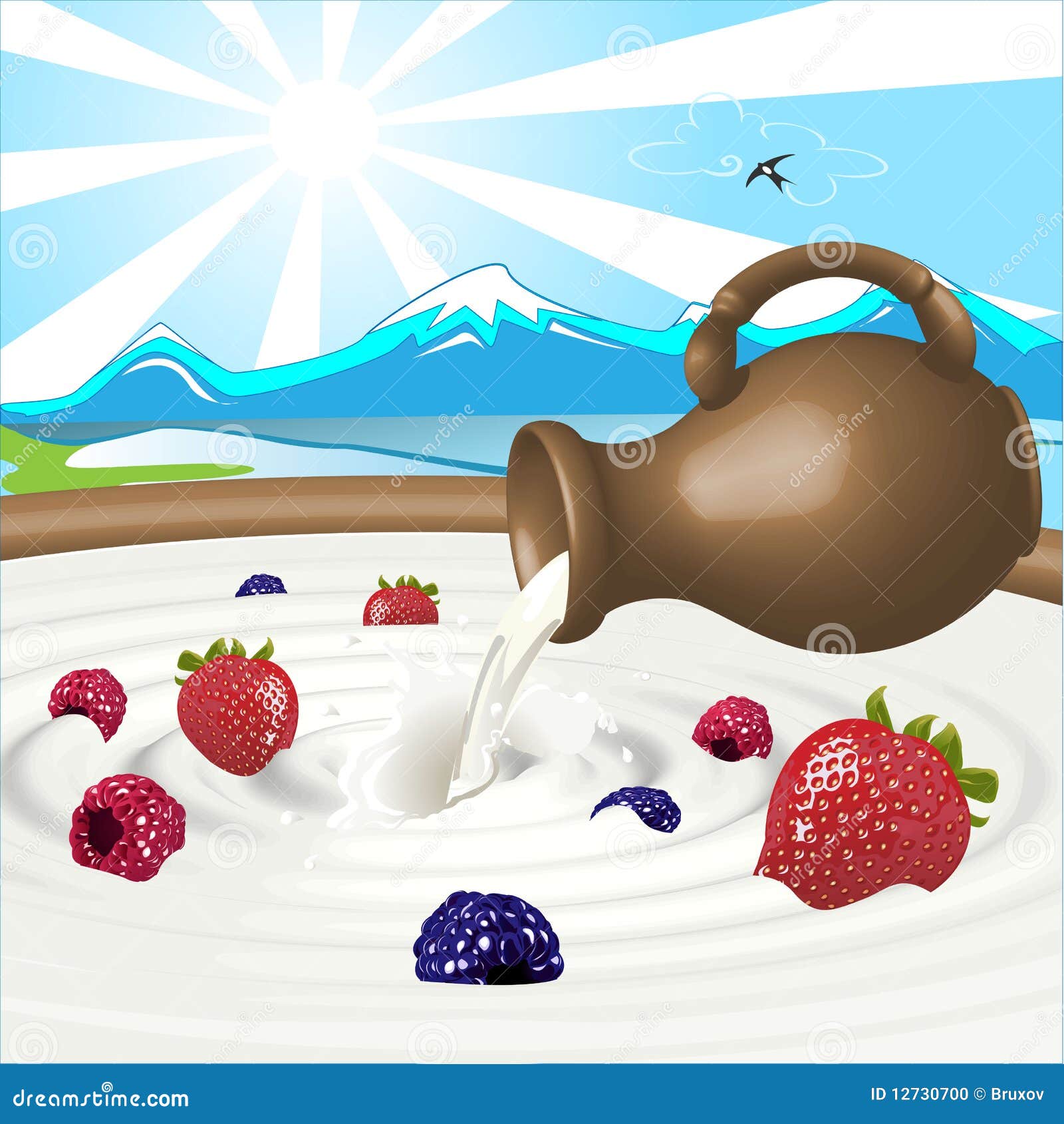 Berries and milk stock vector. Illustration of health - 12730700