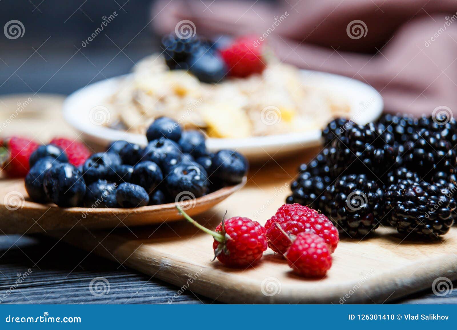 Berries Mix Blueberry, Raspberry on Rustic Wooden Table Stock Photo ...