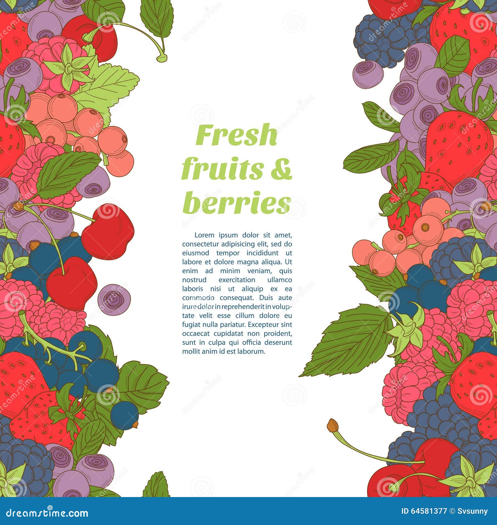 Berries Mix Seamless Border Frame of Cherry, Currant, Blueberry ...