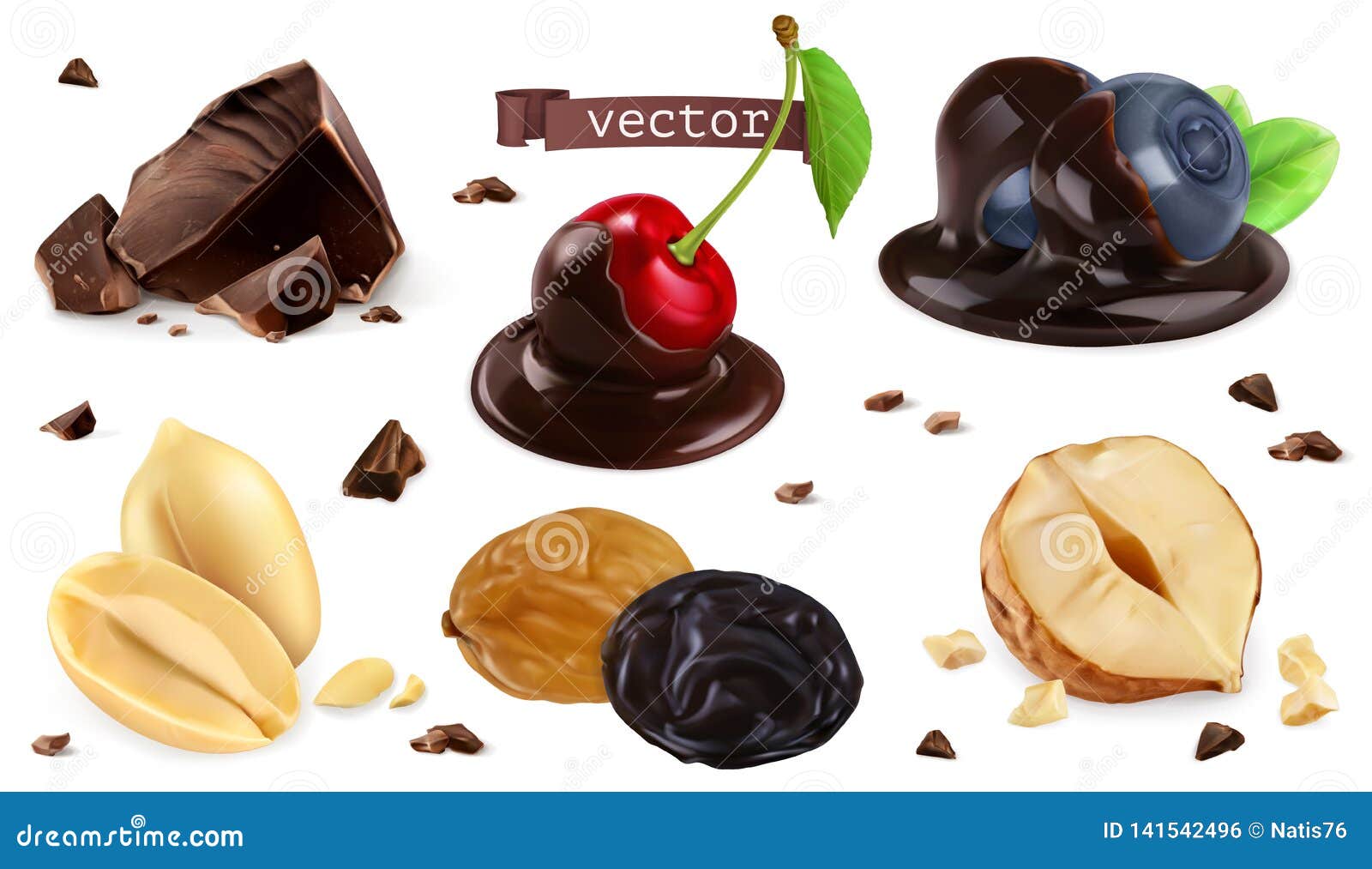 Berries, Nuts And Chocolate. Blueberry, Cherry, Peanut, Hazel, Raisin ...