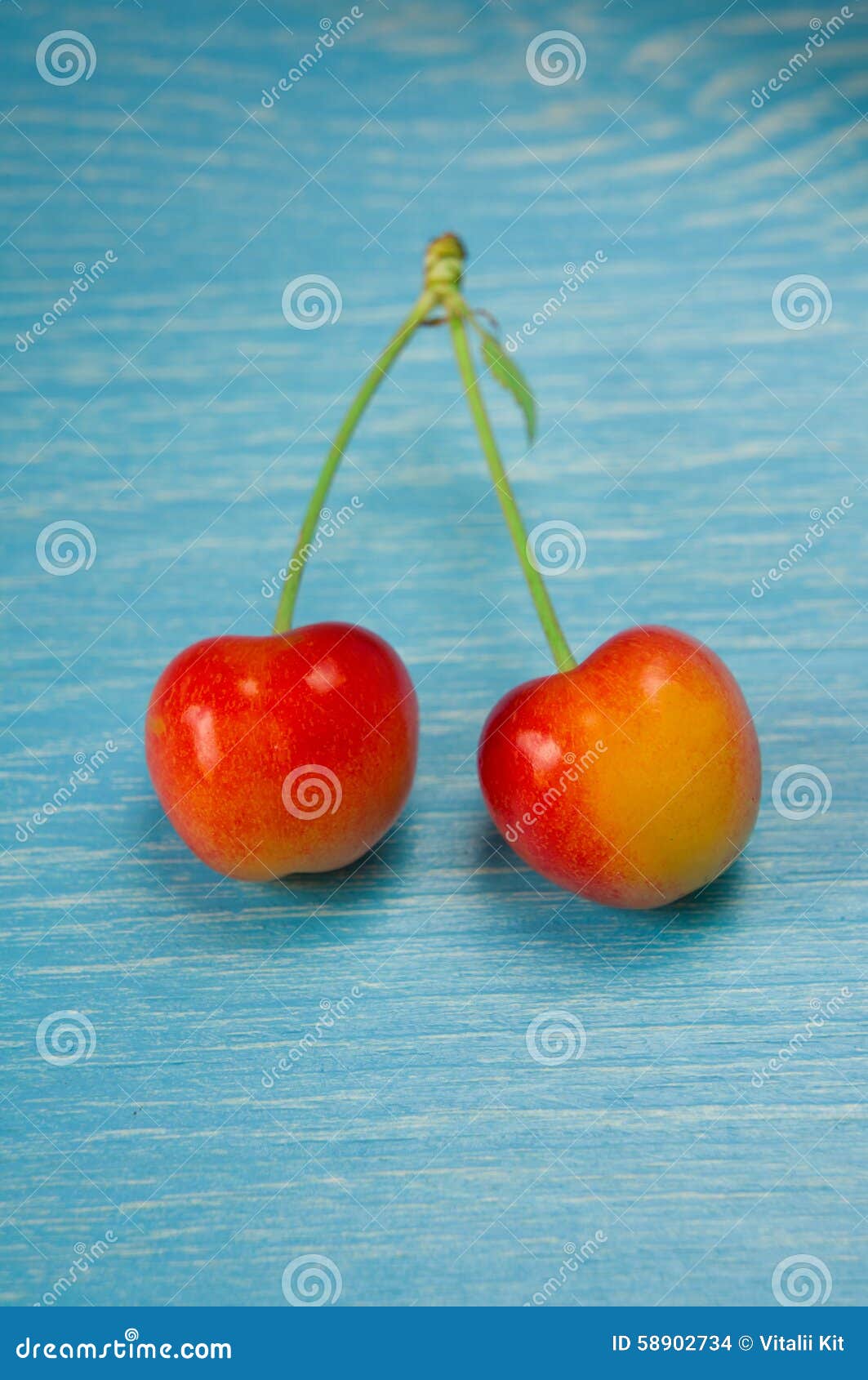 Berries Ripe Cherry on a Blue Wooden Background Stock Photo - Image of ...