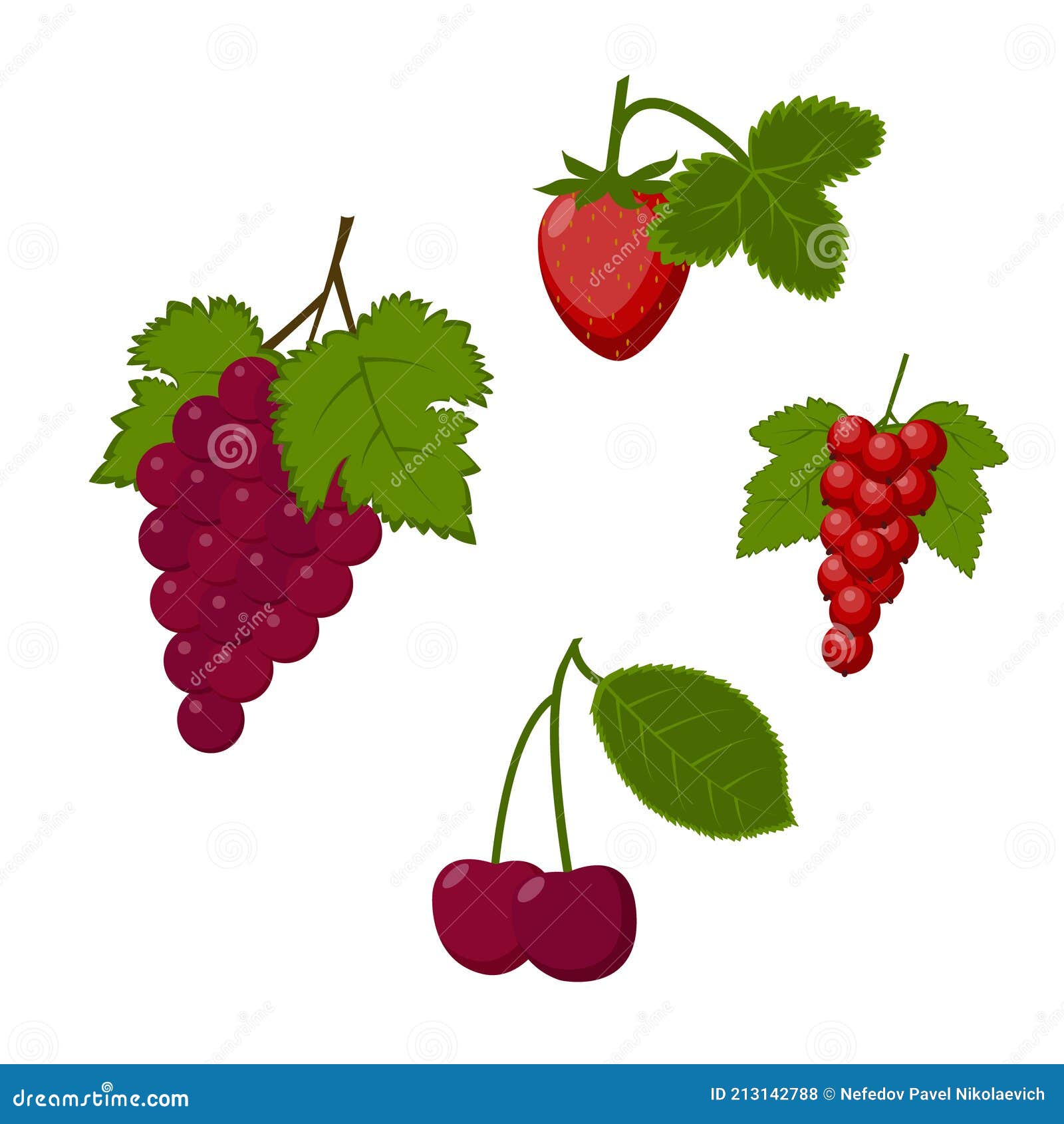 Berries Set Vector Illustration Isolated on White Background Stock ...