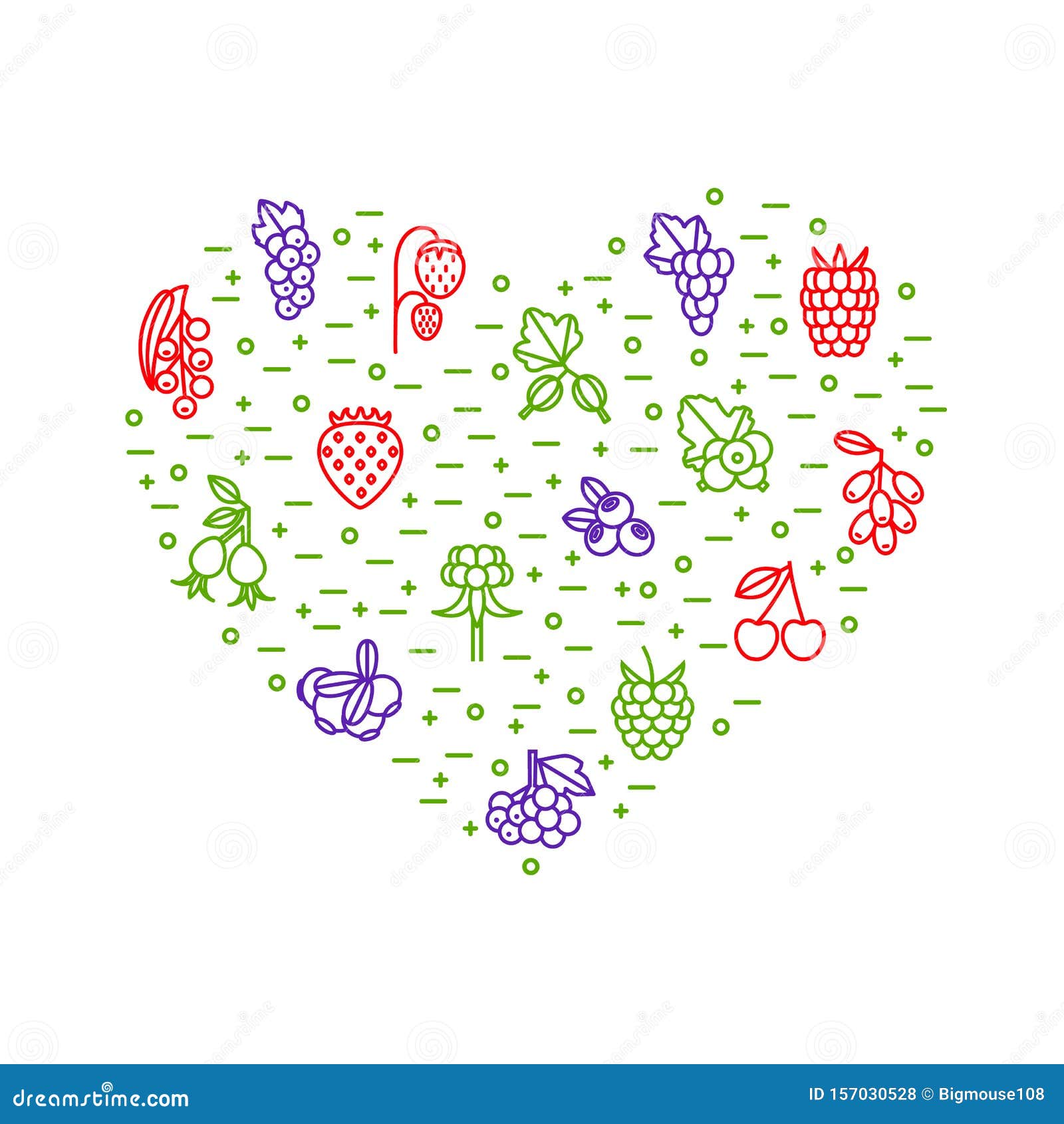 Berries Signs Thin Line Heart Shape Design Template. Vector Stock ...