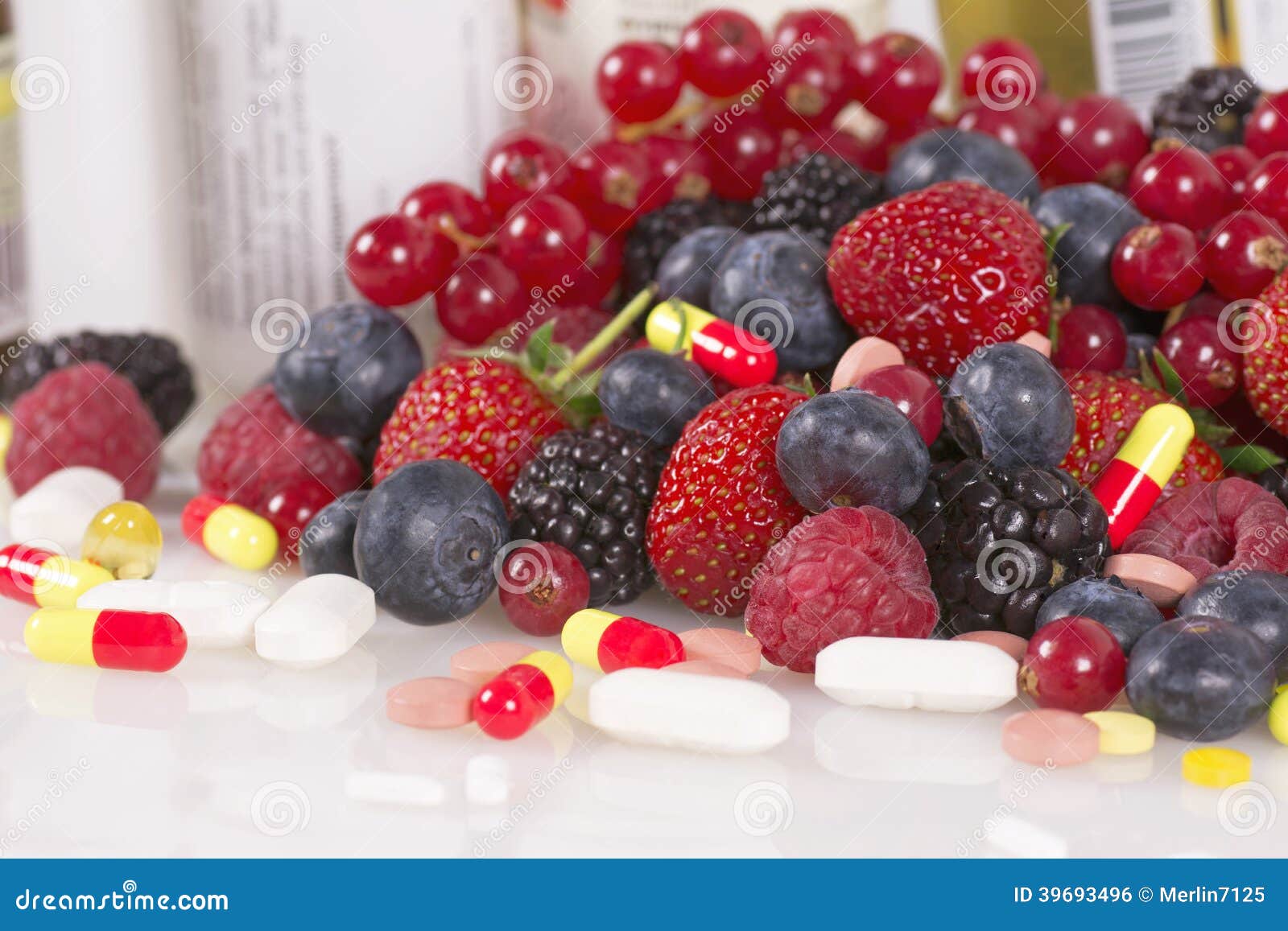 Berries, Vitamins and Nutritional Supplements Stock Photo - Image of ...