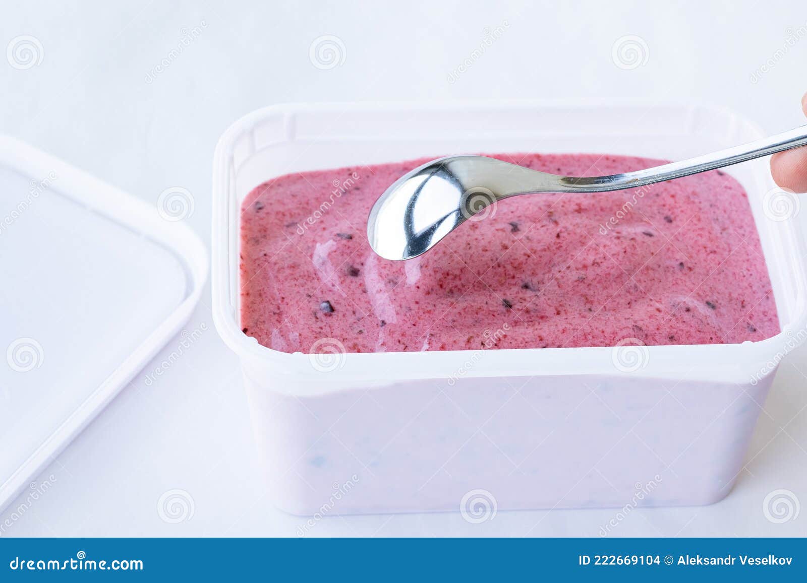 Berry Black Currant Ice Cream Pink Color Cream Texture in a Rectangular ...