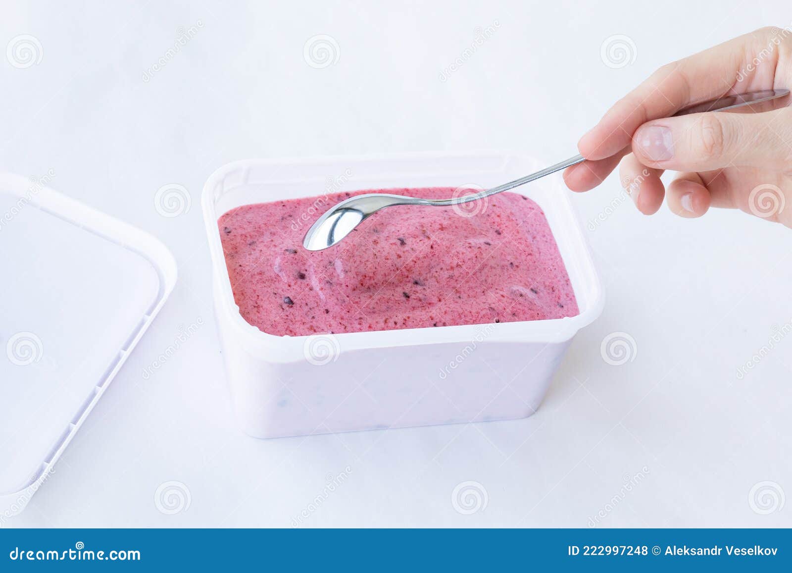 Berry Black Currant Ice Cream Pink Color Cream Texture in a Rectangular ...