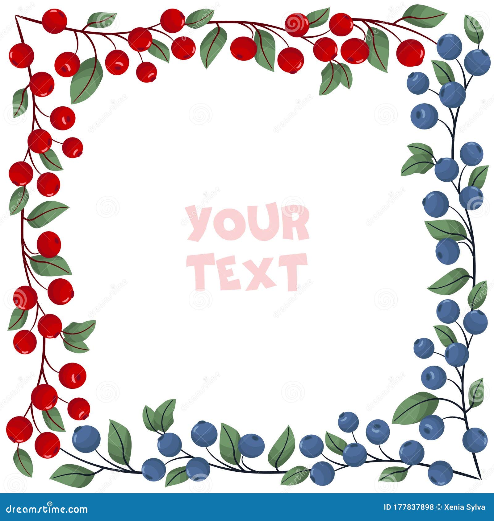 Berry Frame; Vector Illustration; Square Border with Blueberries and ...