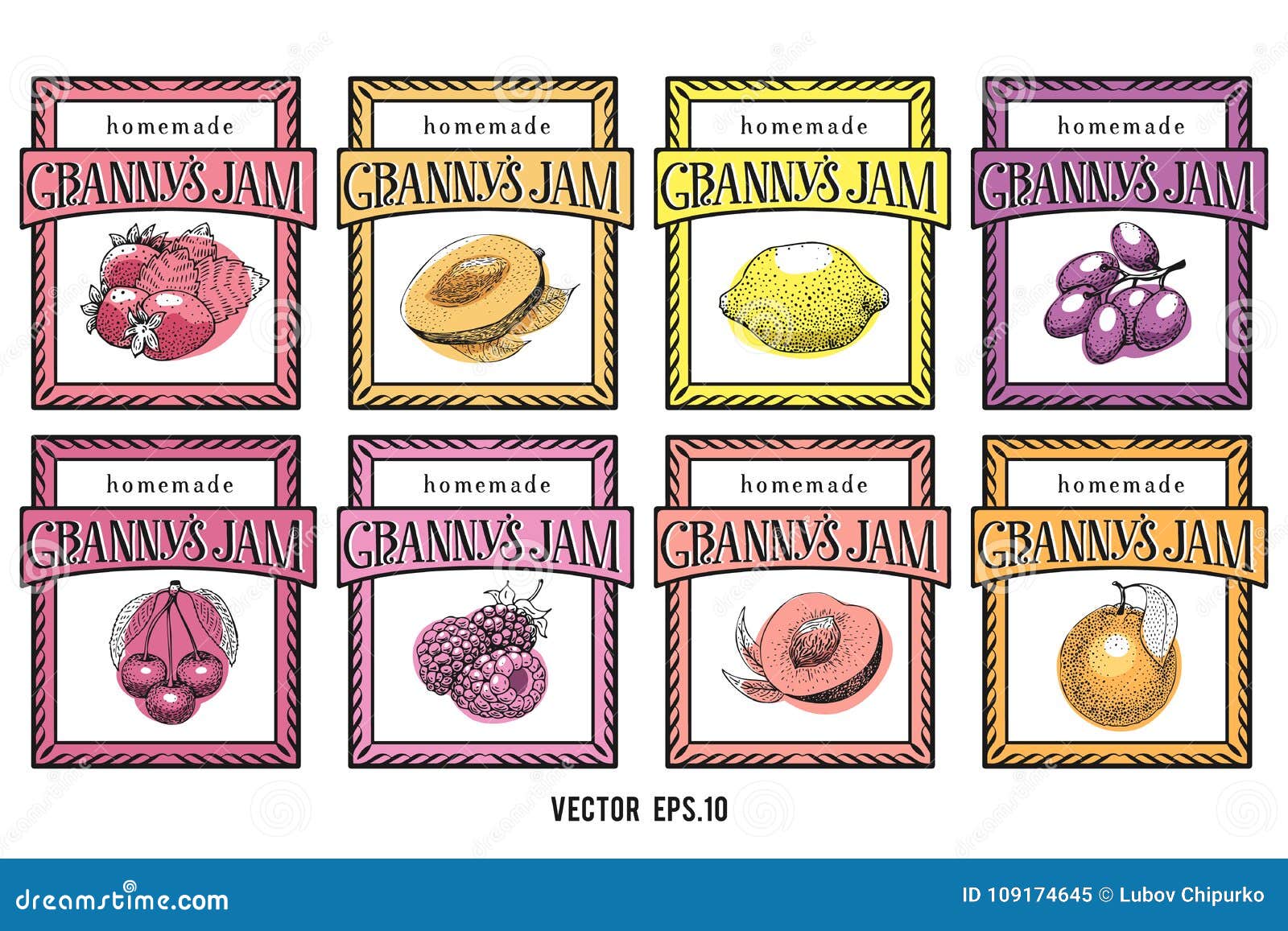 Berry and Fruit Labels Set. Vintage Style Design Template. Hand Drawn ...