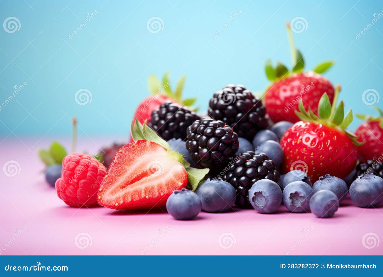 Berry Fruit Mix on Blue Background Stock Illustration - Illustration of ...