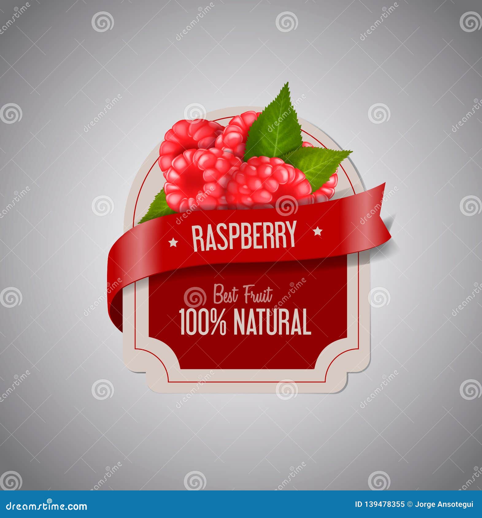 Berry Label with Ripe Raspberry with Green Leaves. Raspberry Jam Label ...
