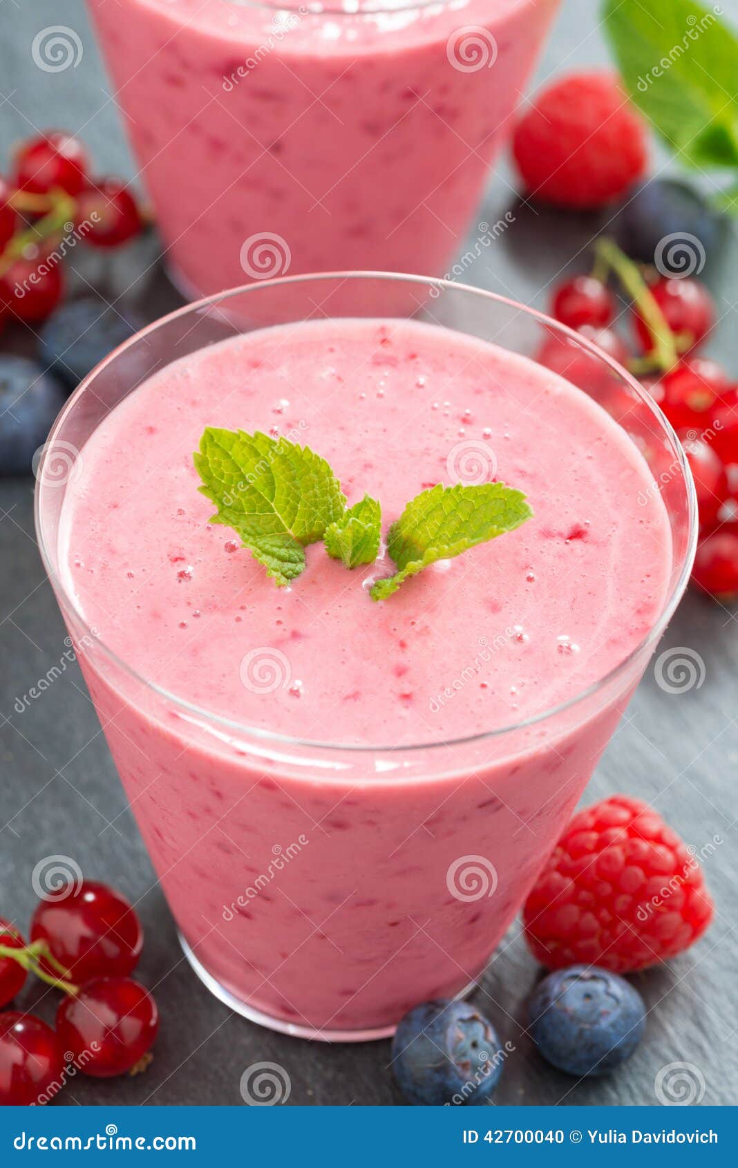 Berry Milkshake in Glass, Top View, Vertical Stock Photo - Image of ...