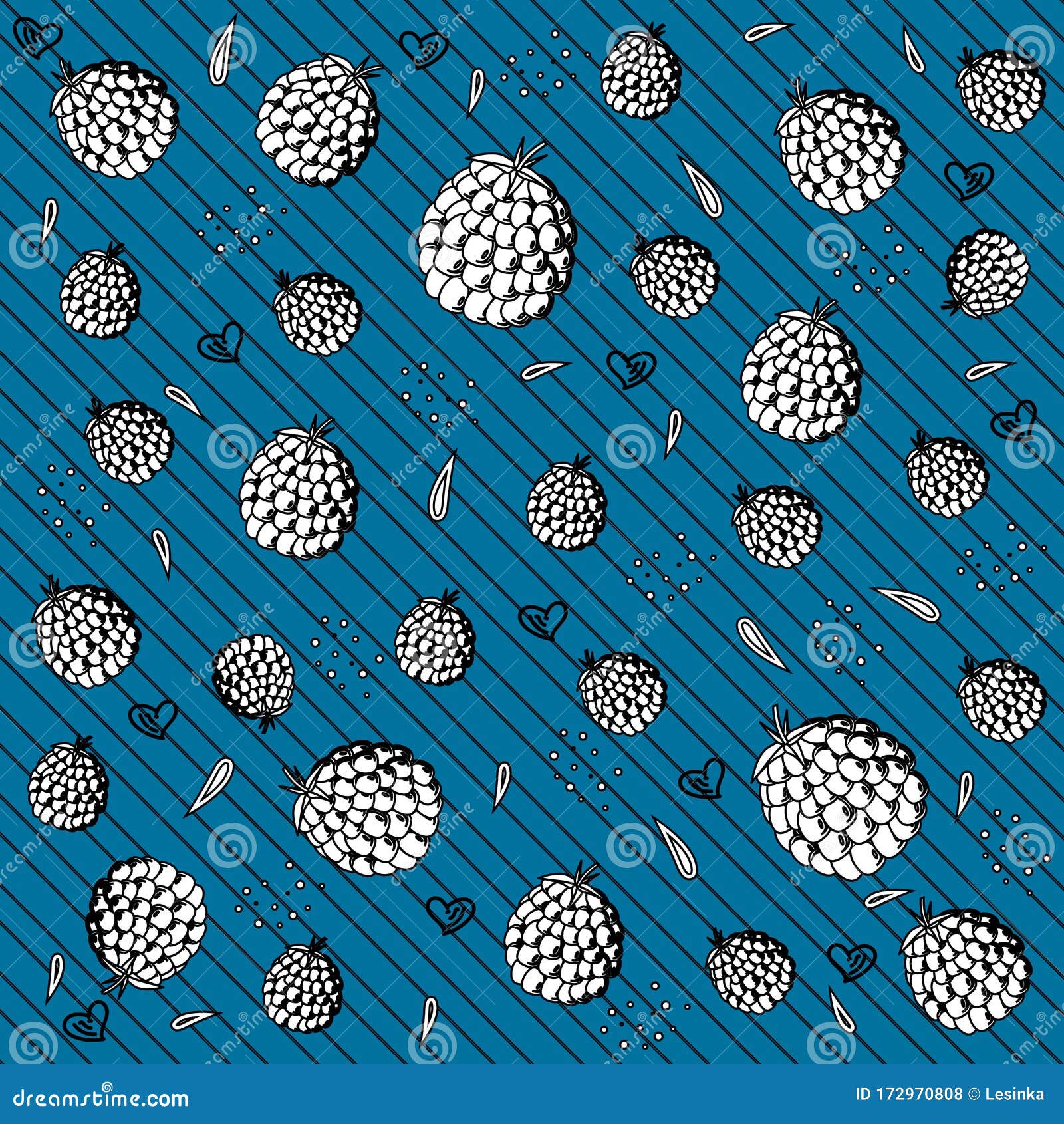Berry Raspberry Seamless Pattern on a Blue Background Stock Vector ...