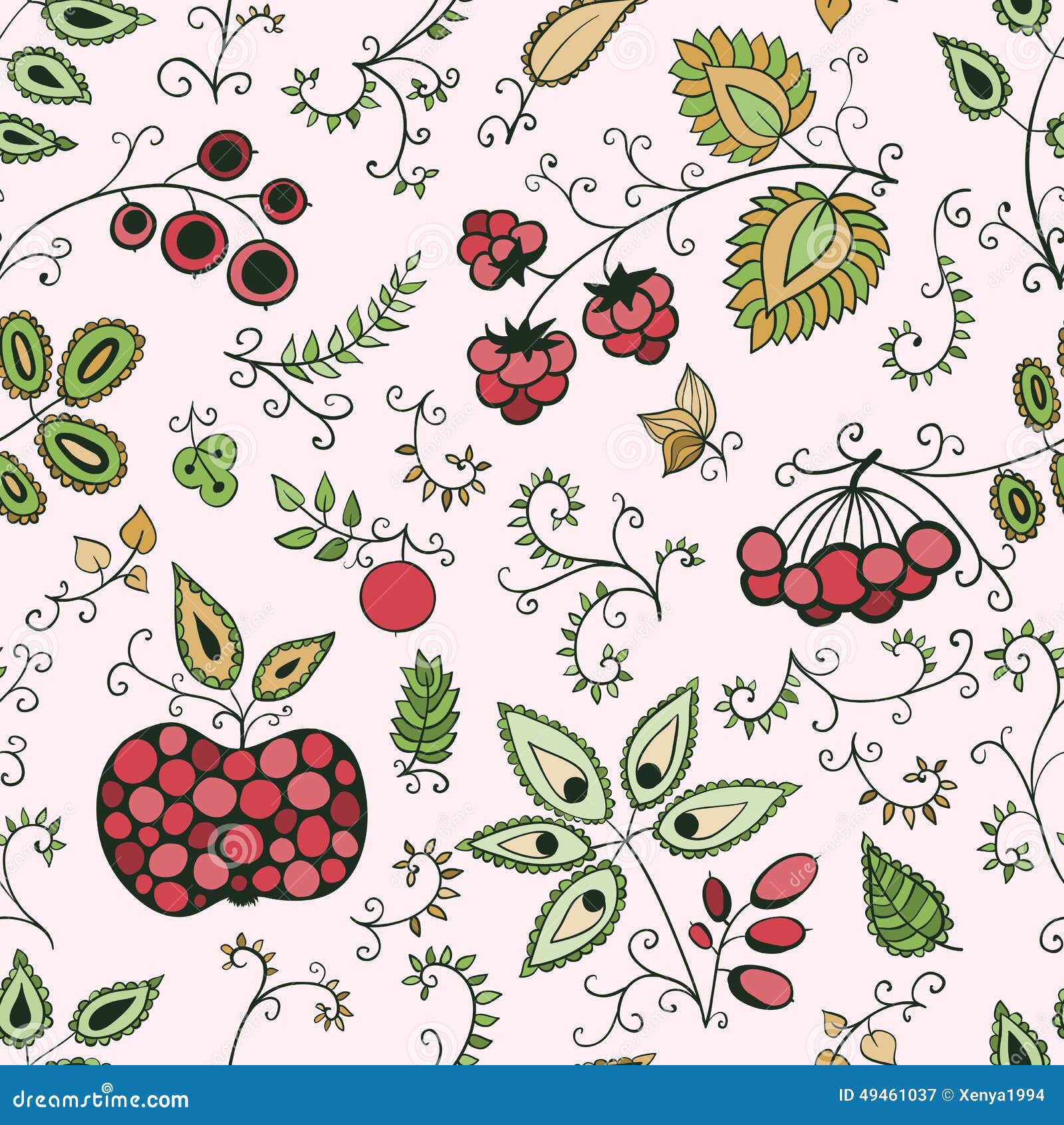 Berry Seamless Pattern For Fabric Design. Vector Repeat Background With ...